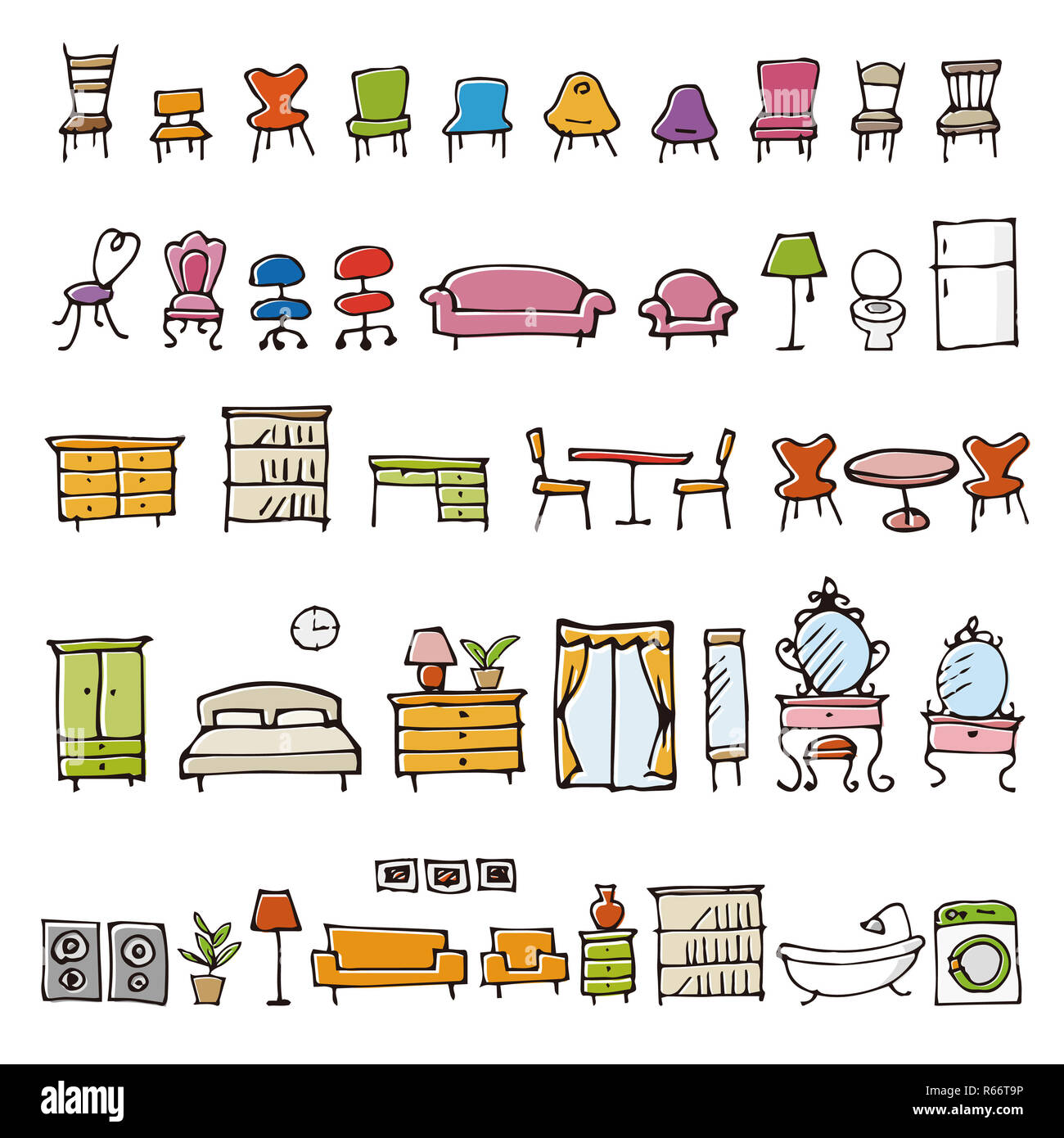 Hand drawn furniture sketch icons Stock Photo - Alamy