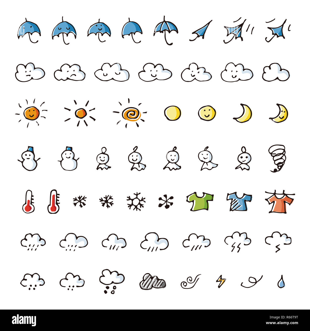 Cute weather icons set Cut Out Stock Images & Pictures - Alamy