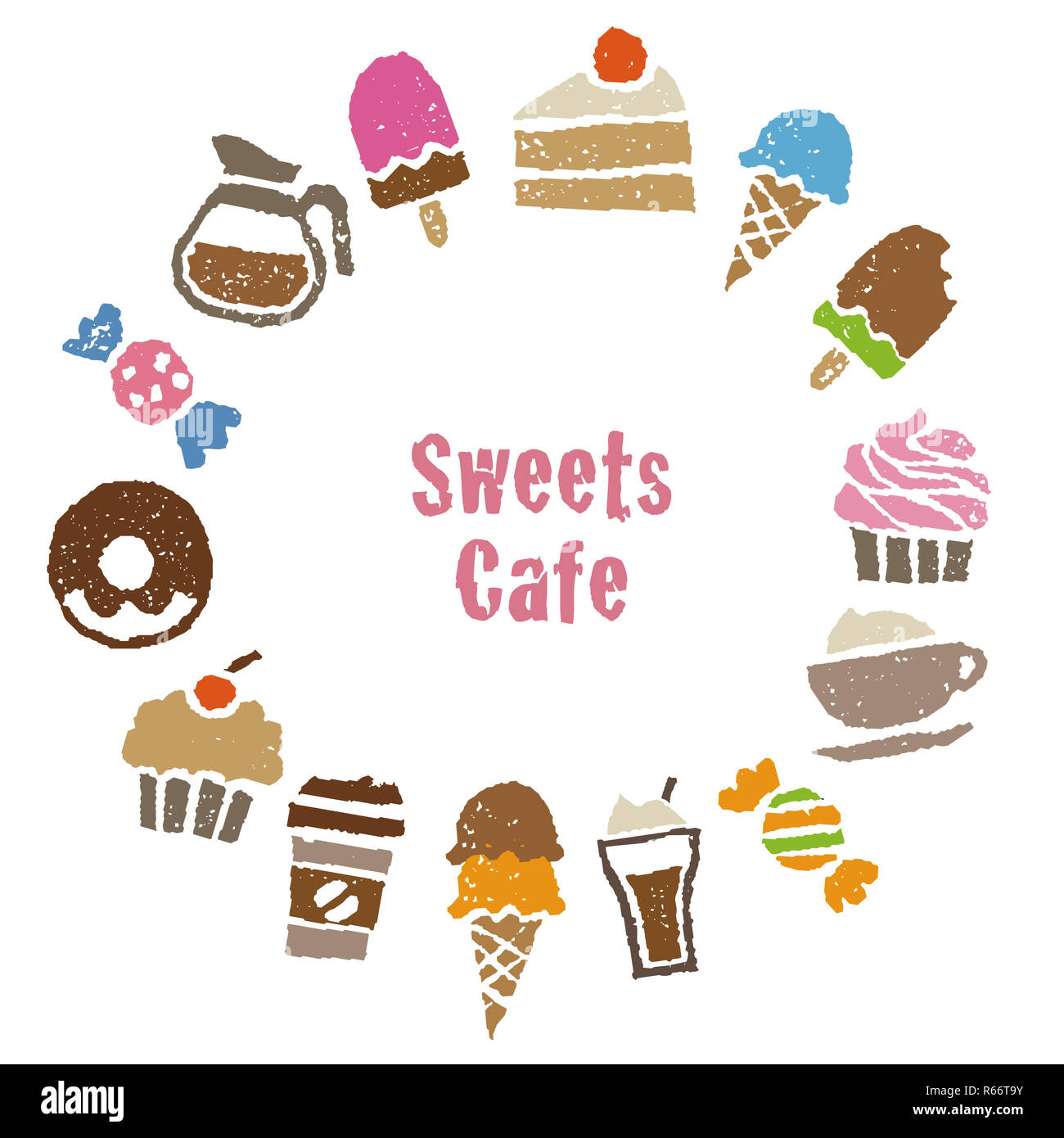 Sweets greeting card with sweets and coffee Stock Photo - Alamy