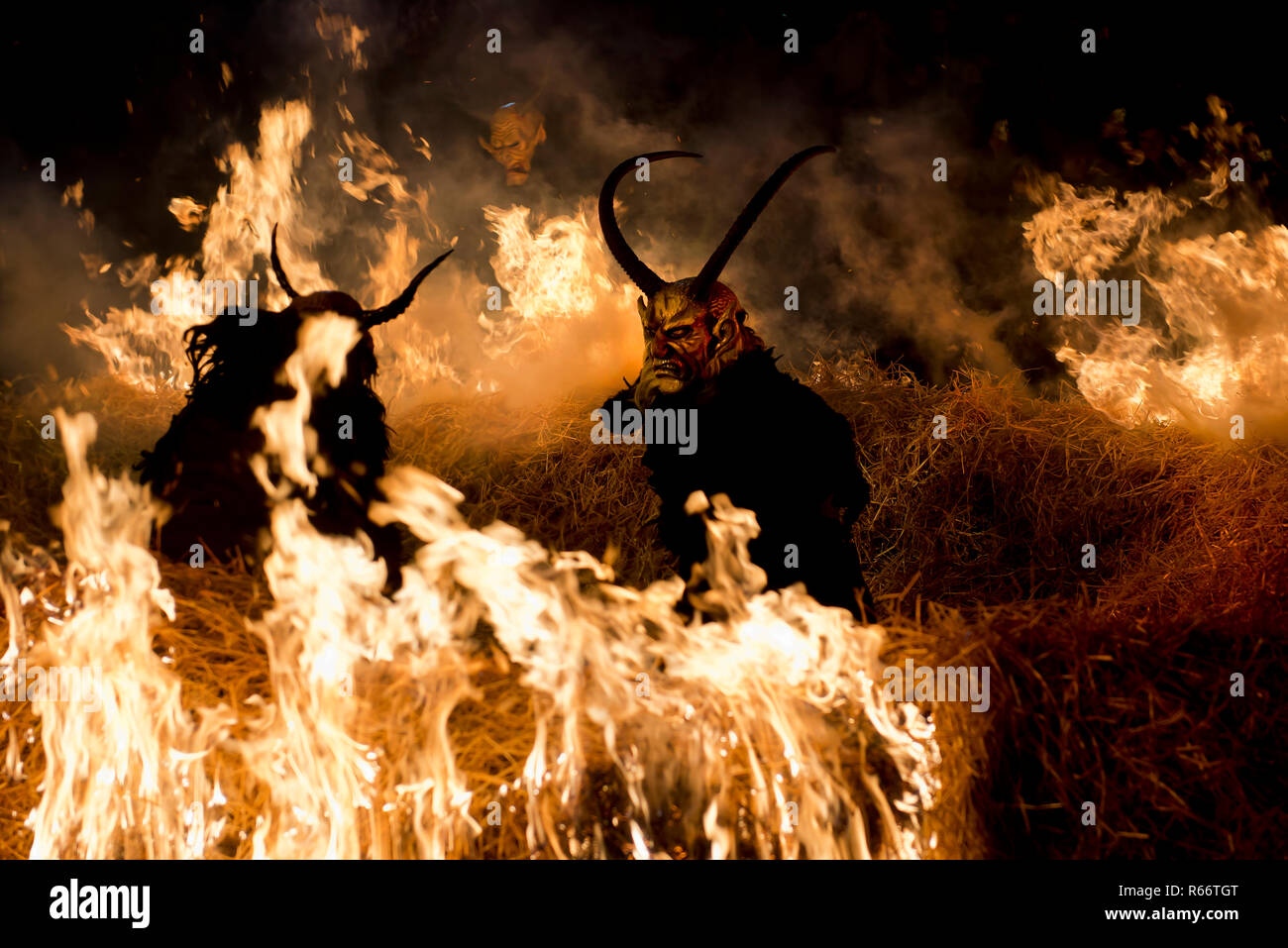 the traditional krampus masks in a show in december in tarvisio,in the ...