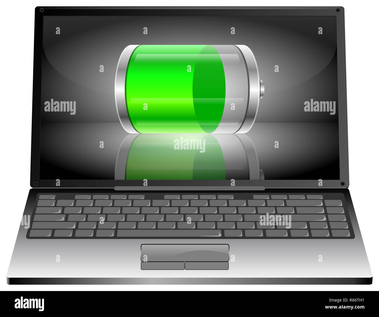 silver Laptop computer with green Battery - 3D illustration Stock Photo ...