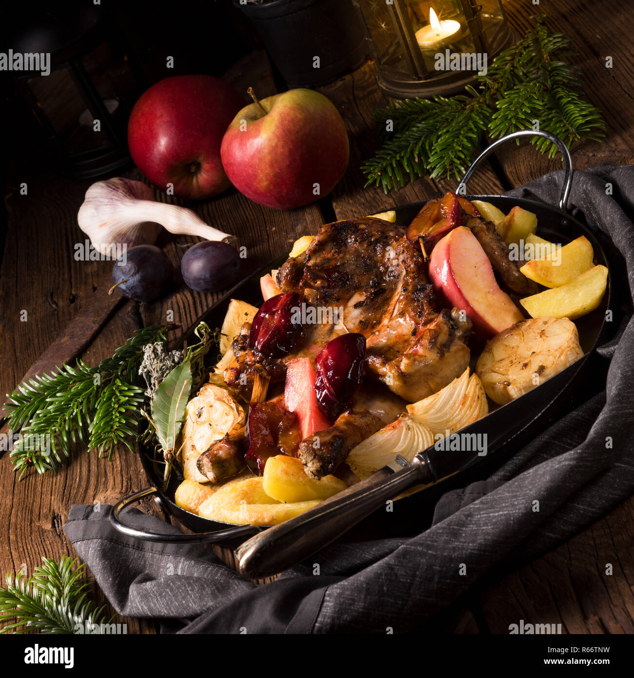 chicken pieces with fruit and vegetables Stock Photo - Alamy