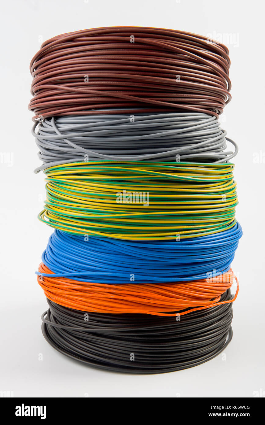 skeins of colored electric cable Stock Photo - Alamy
