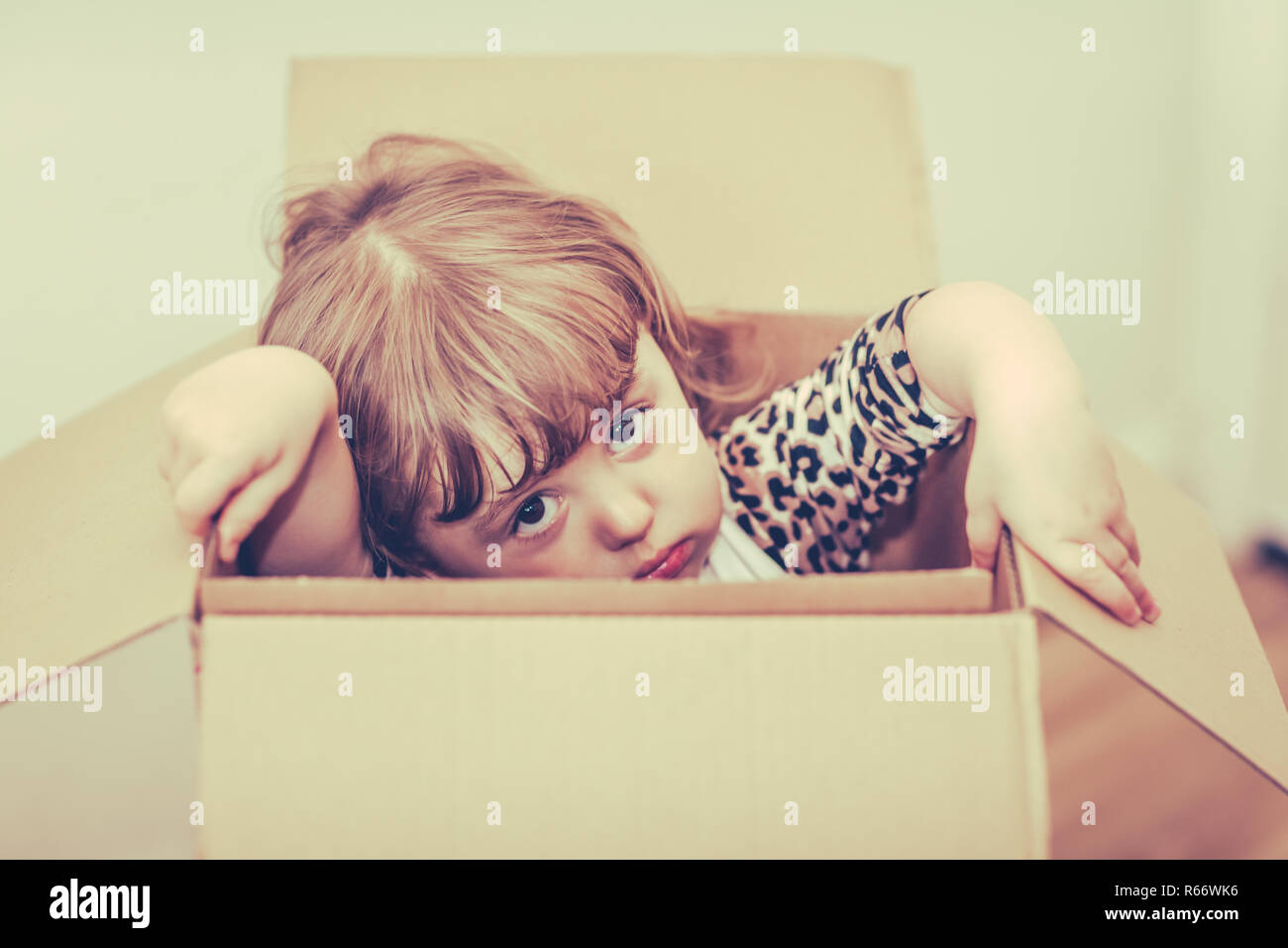 Girl out of the box Stock Photo - Alamy