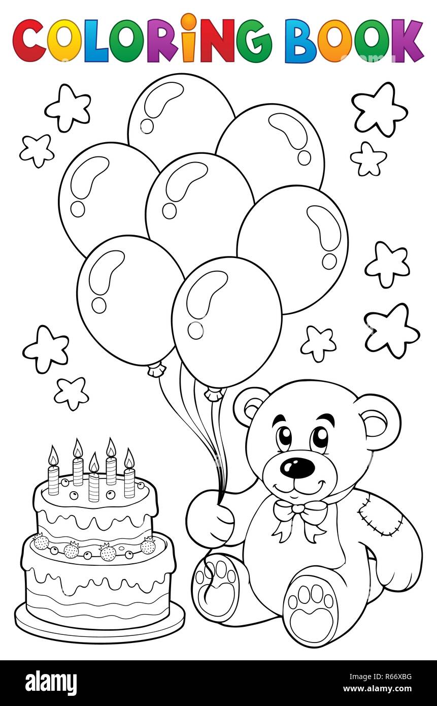 Coloring book teddy bear theme 4 Stock Photo - Alamy