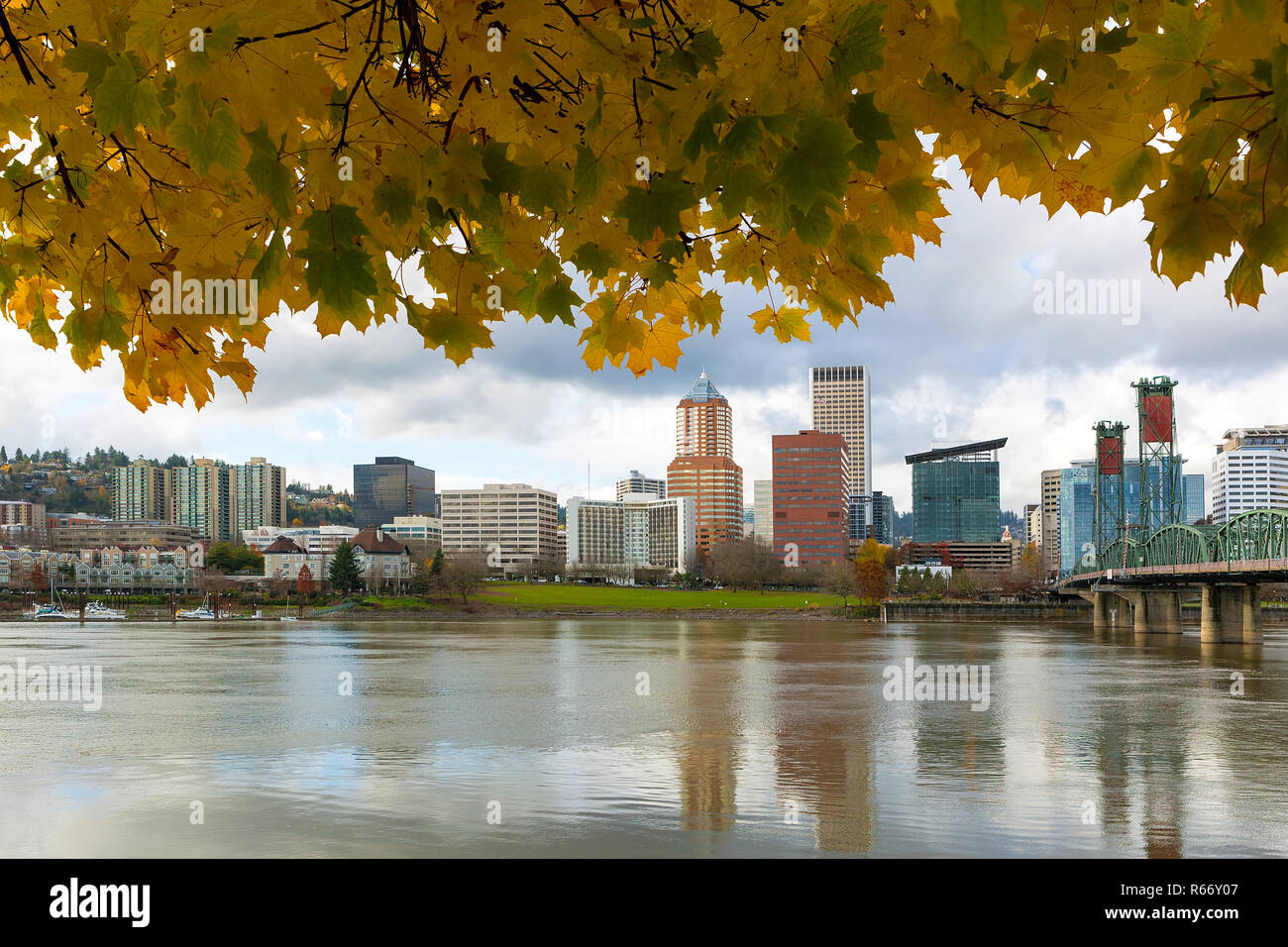 Portland City Skyline Under Fall Foliage Stock Photo - Alamy