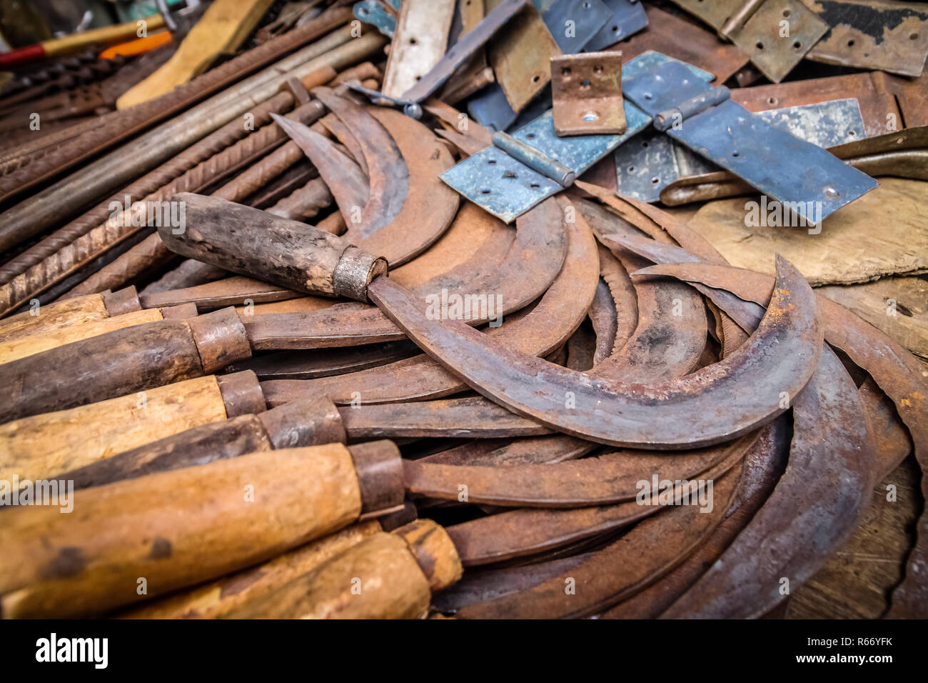 Hand scythes for sale Stock Photo - Alamy