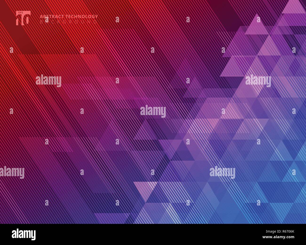 Abstract lines and triangles pattern on blue and red gradients ...