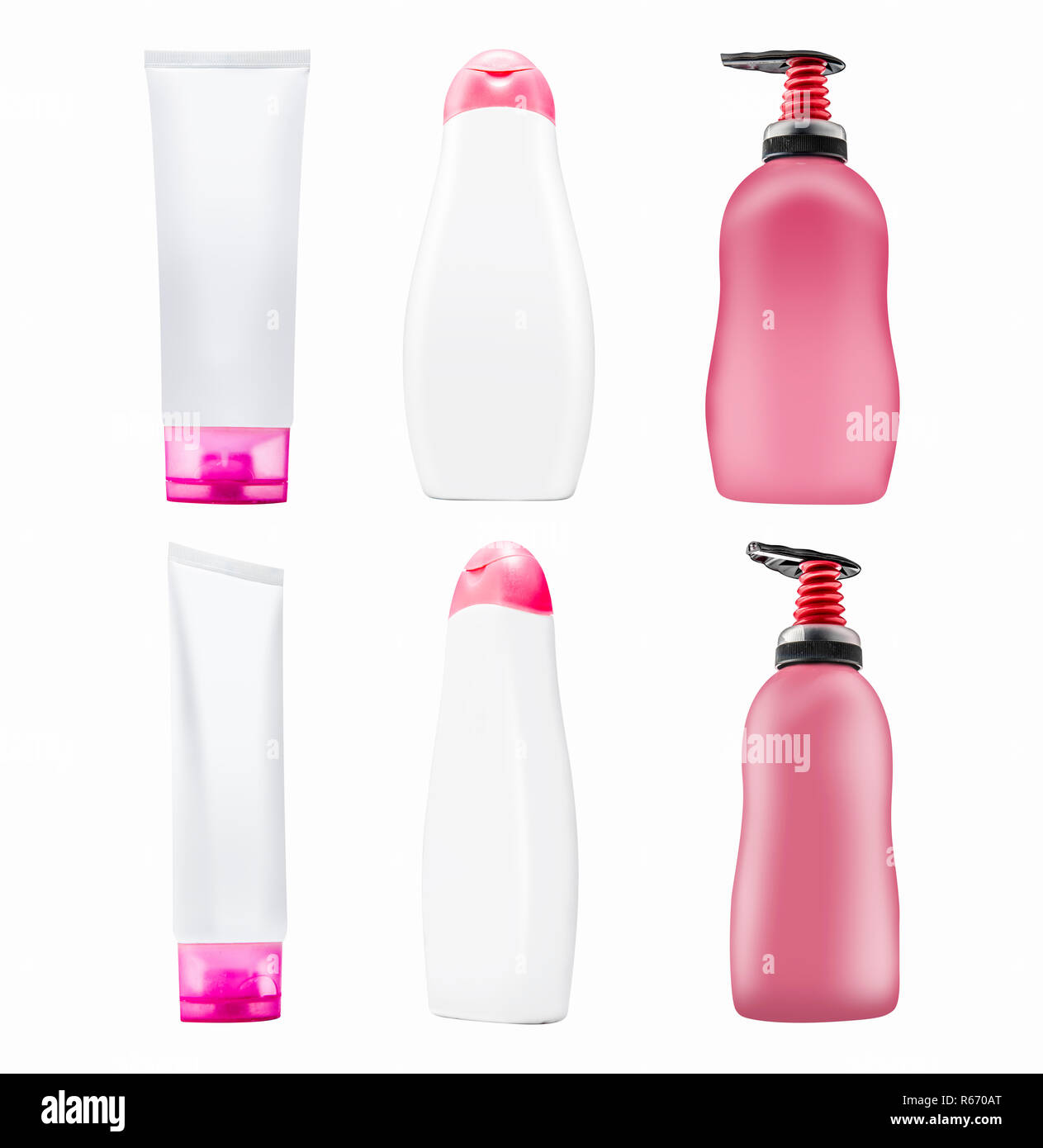 Collection of plastic bottle product with different bottle cap isolated ...
