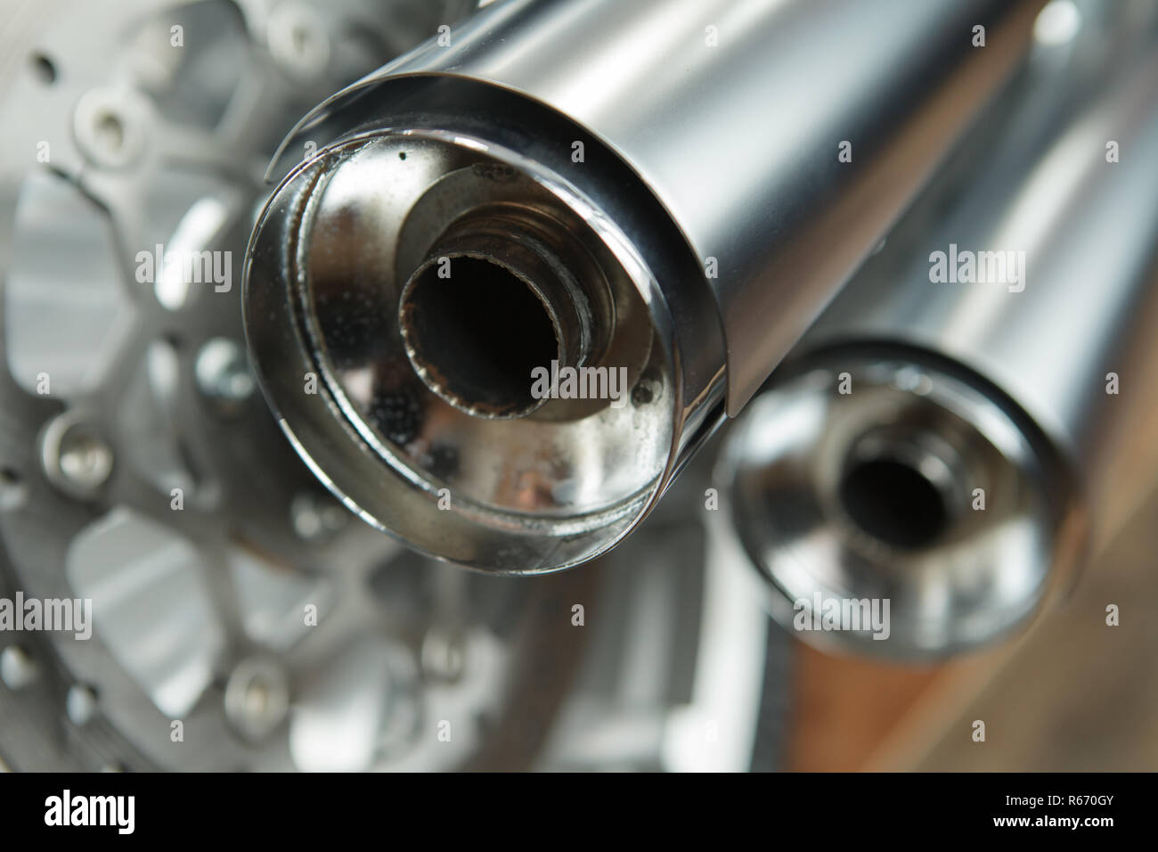 Motorcycle exhaust pipe. Details bike close up Stock Photo - Alamy