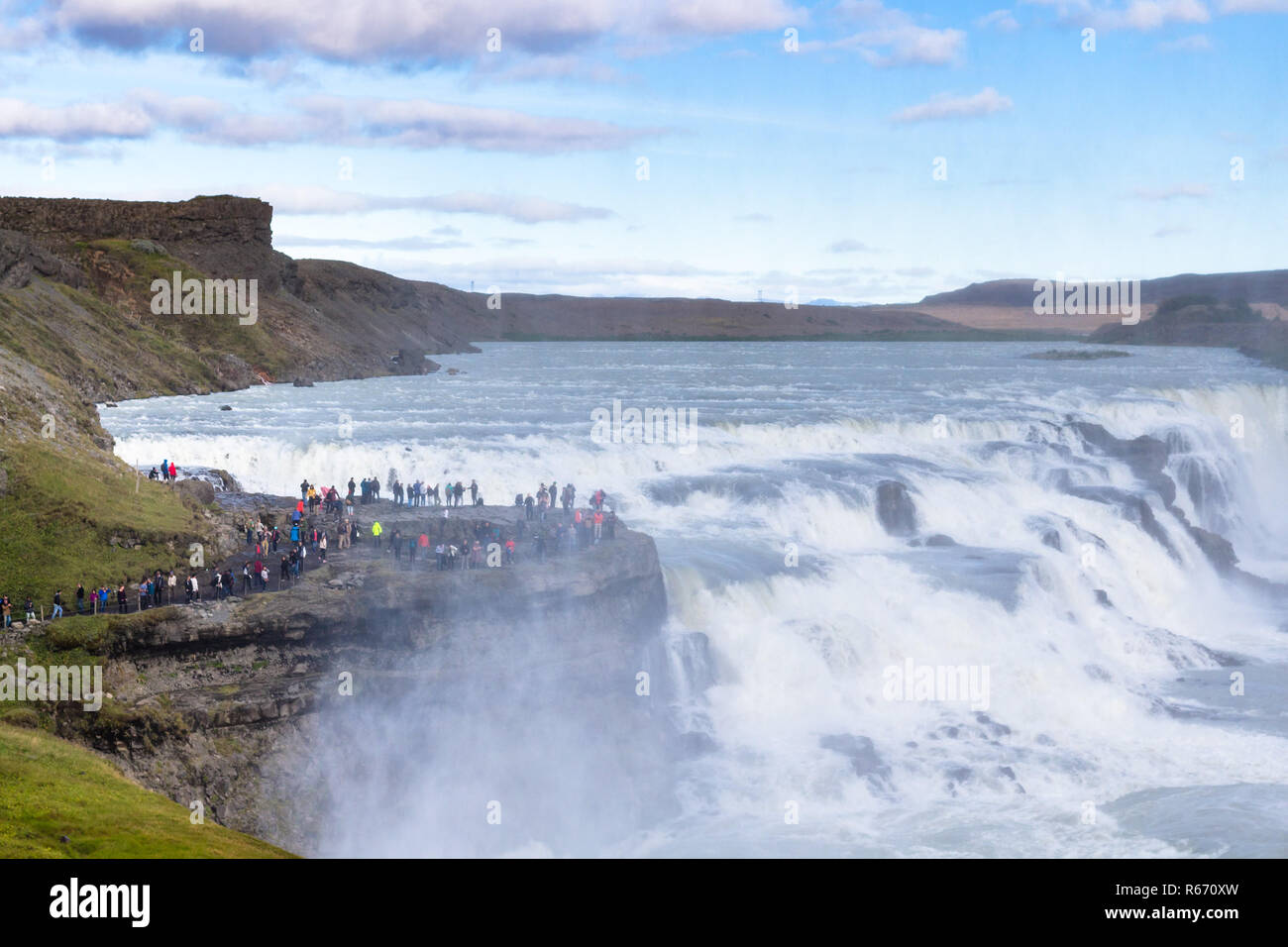 Gullfoss waterfall and people on observation deck Stock Photo - Alamy