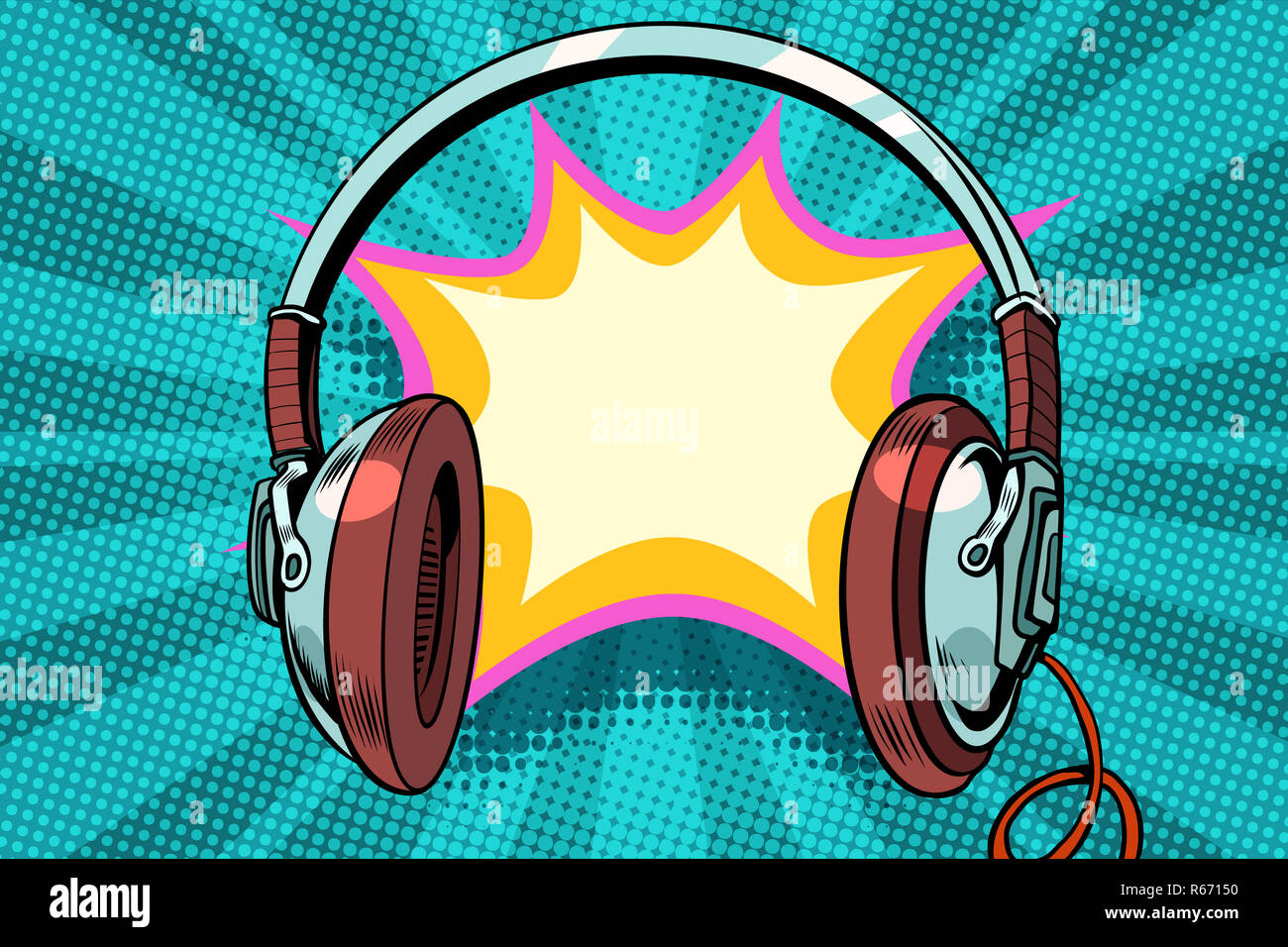 headphones comic bubble audio Stock Photo - Alamy