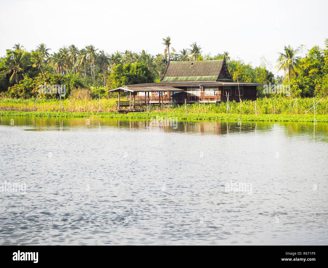 Wooden house along Tha Chin River in Nakhon Pathom ,Thailand Stock ...