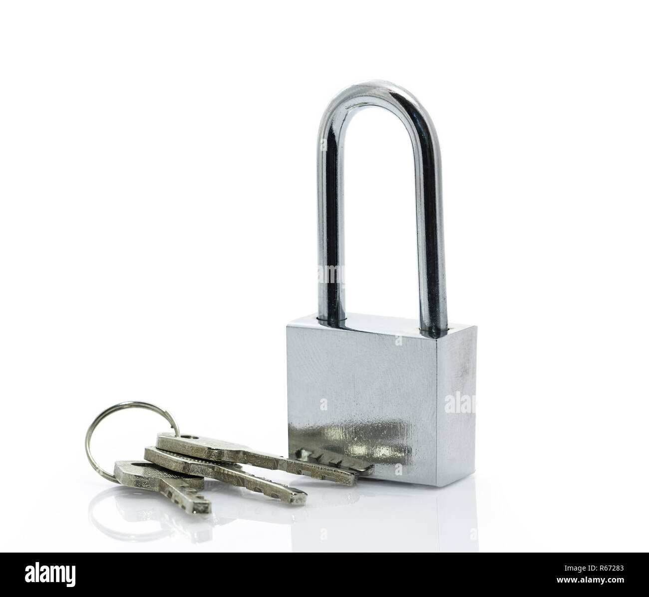 Padlock with three keys on white background Stock Photo - Alamy