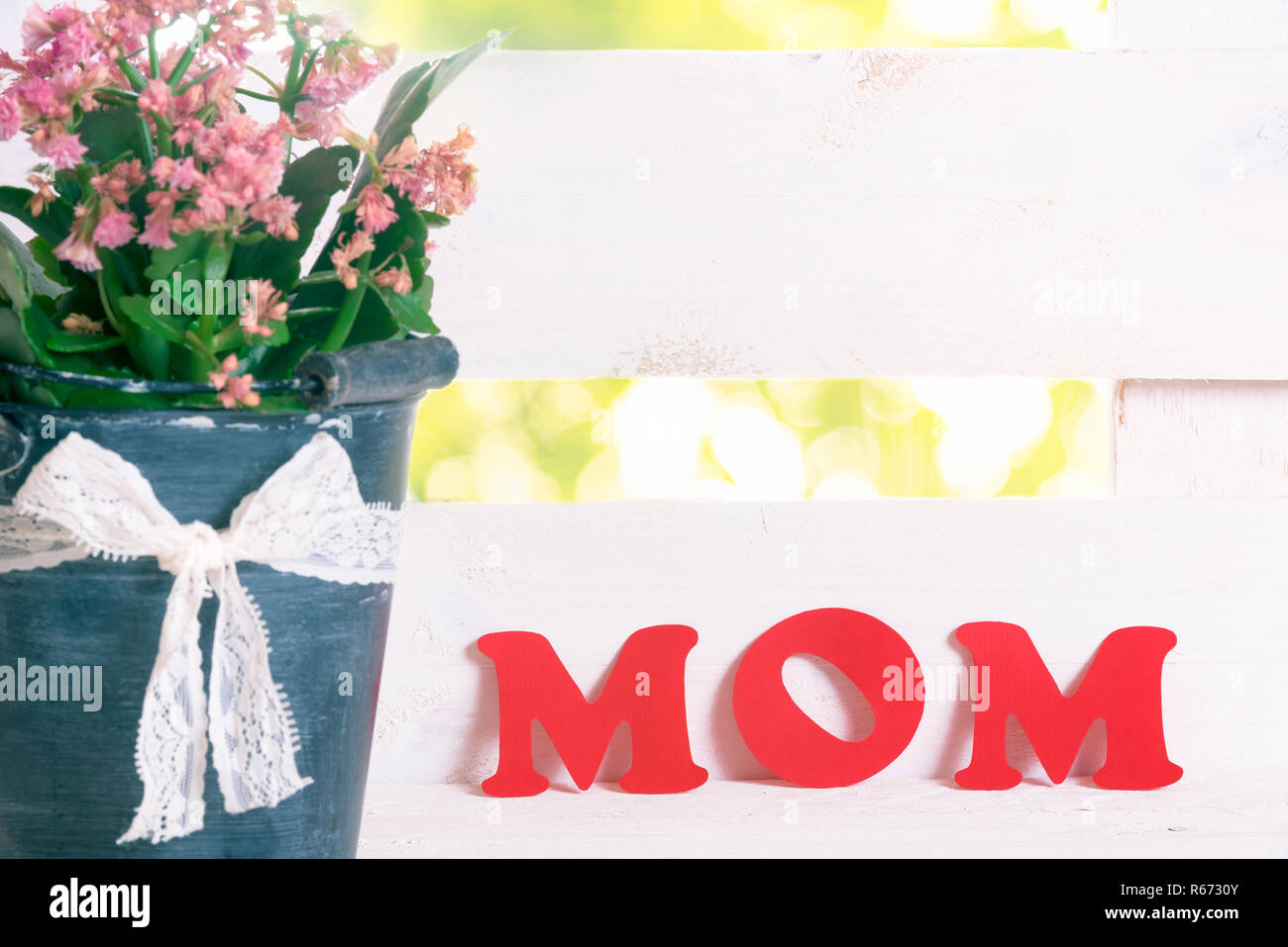 Mom word and a flower pot Stock Photo - Alamy