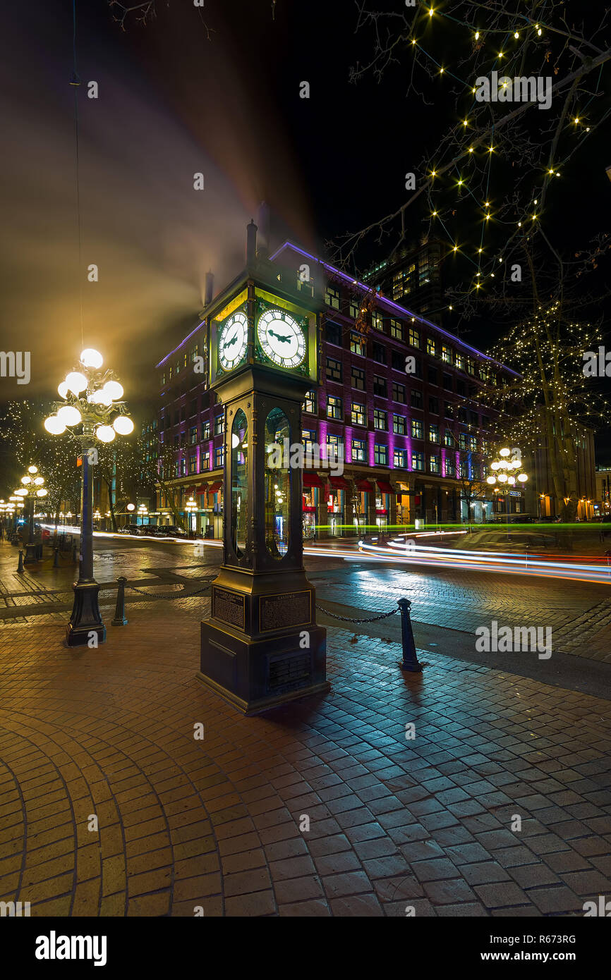 Steam Clock in Gastown Vancouver BC at Night Stock Photo - Alamy