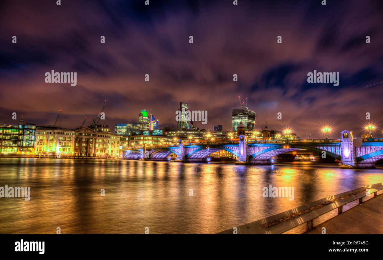 Nighttime city bridge illuminated arches hi-res stock photography and ...