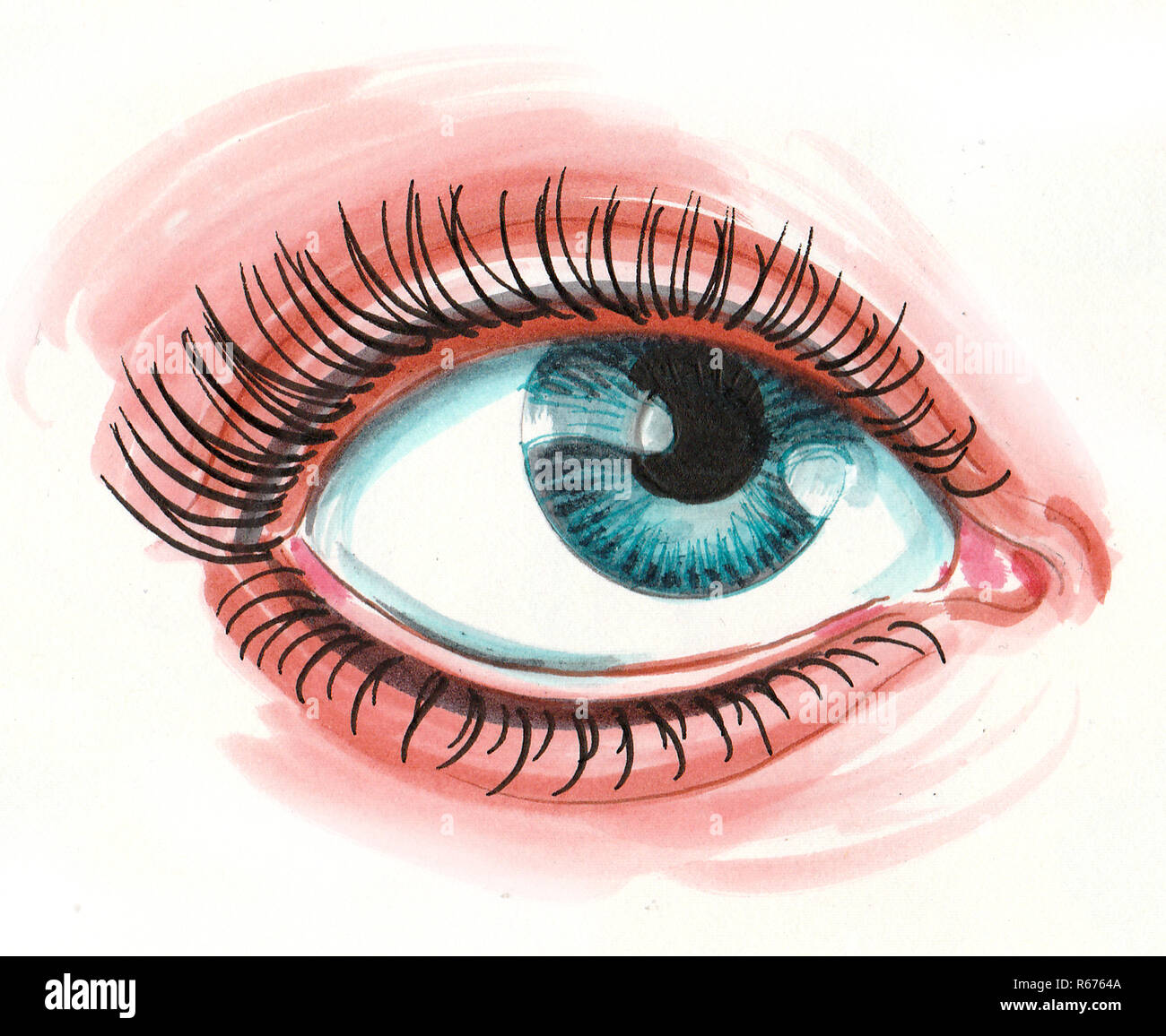 Blue grey female eye. Ink and watercolor drawing Stock Photo - Alamy