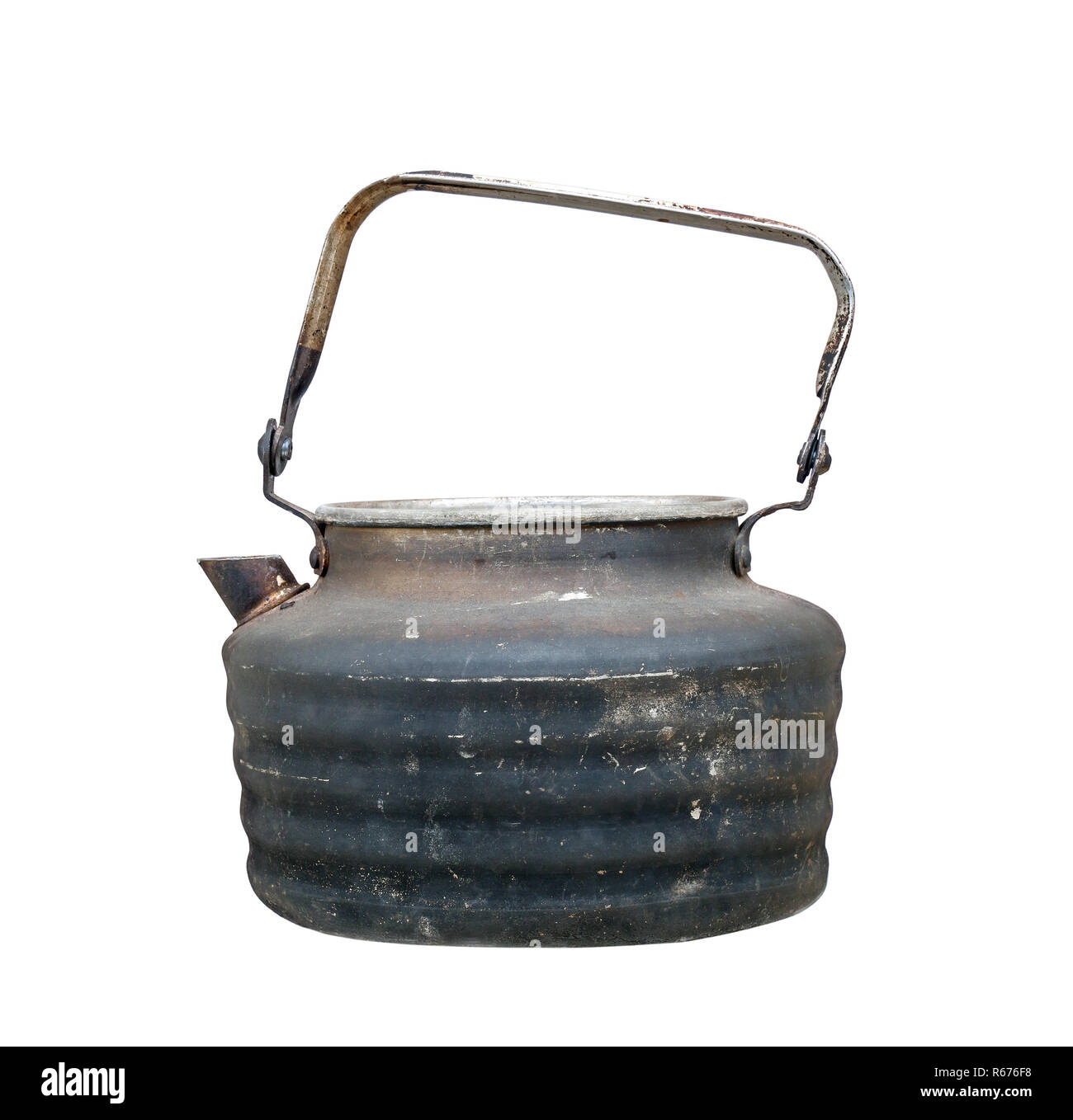 Old used teapot on white background Stock Photo - Alamy