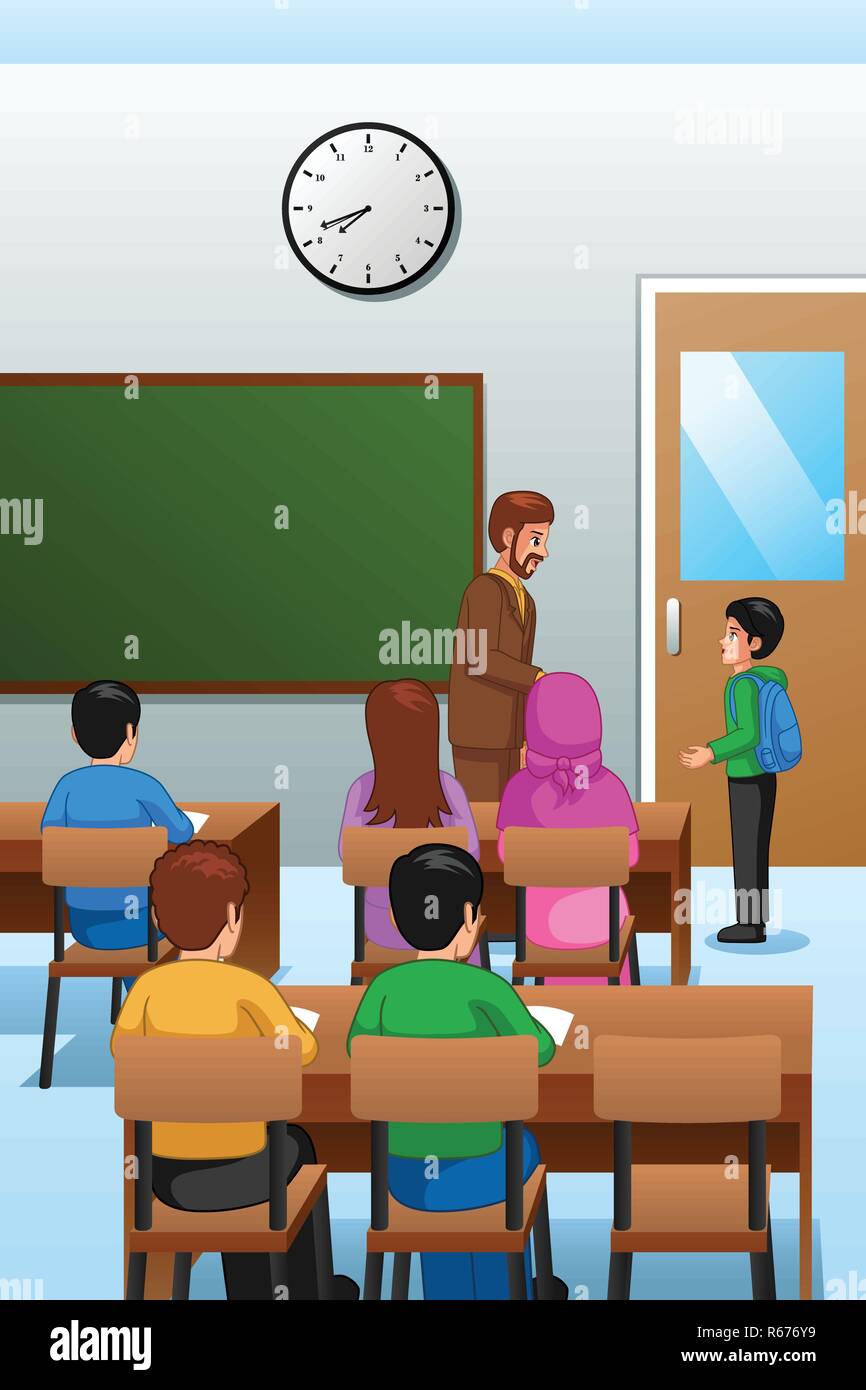 A vector illustration of Students and Teacher in the Classroom Stock ...