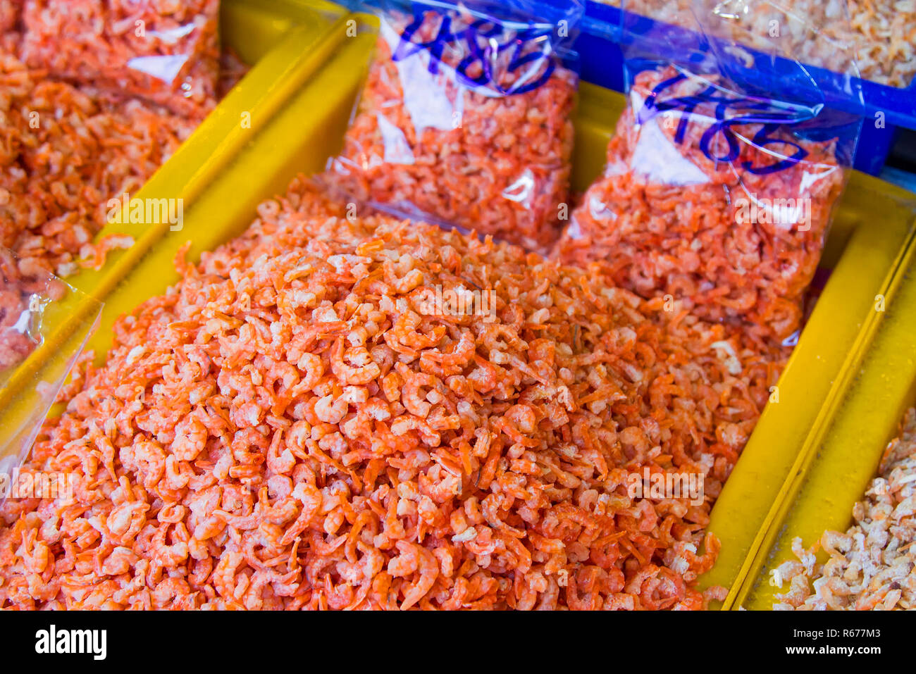 Dried shrimps of fresh orange is in the yellow pickup Stock Photo - Alamy