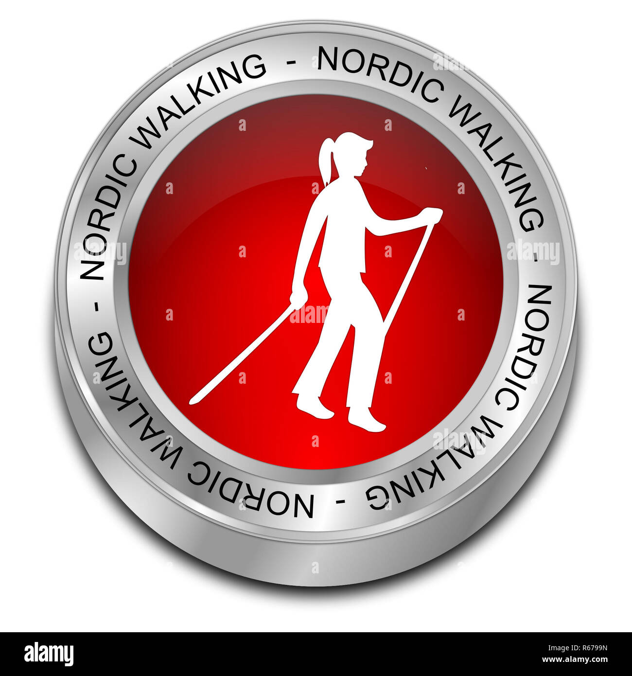 red Nordic Walking Button - 3D illustration Stock Photo - Alamy