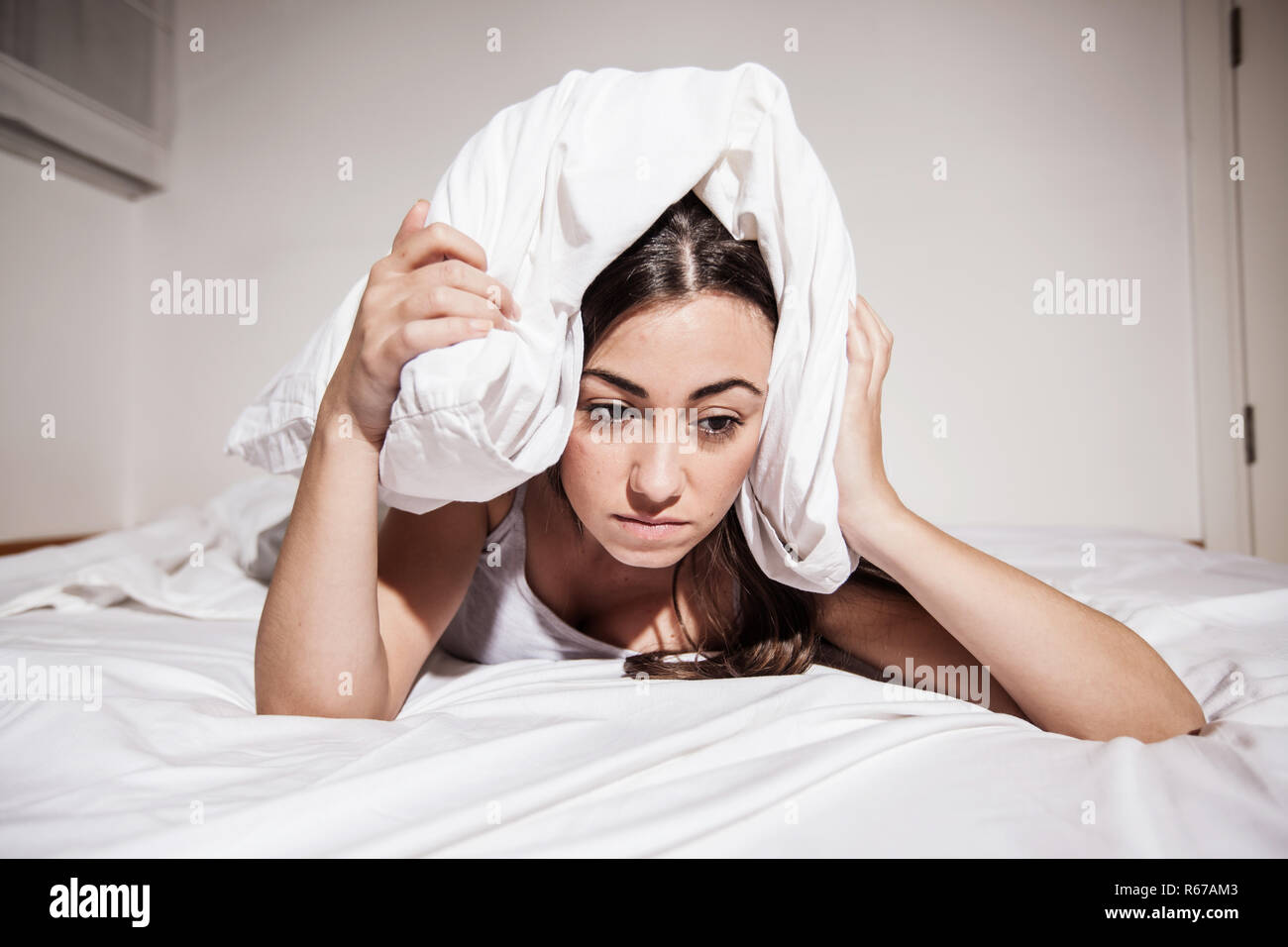 insomnia depressed sleepless woman Stock Photo - Alamy