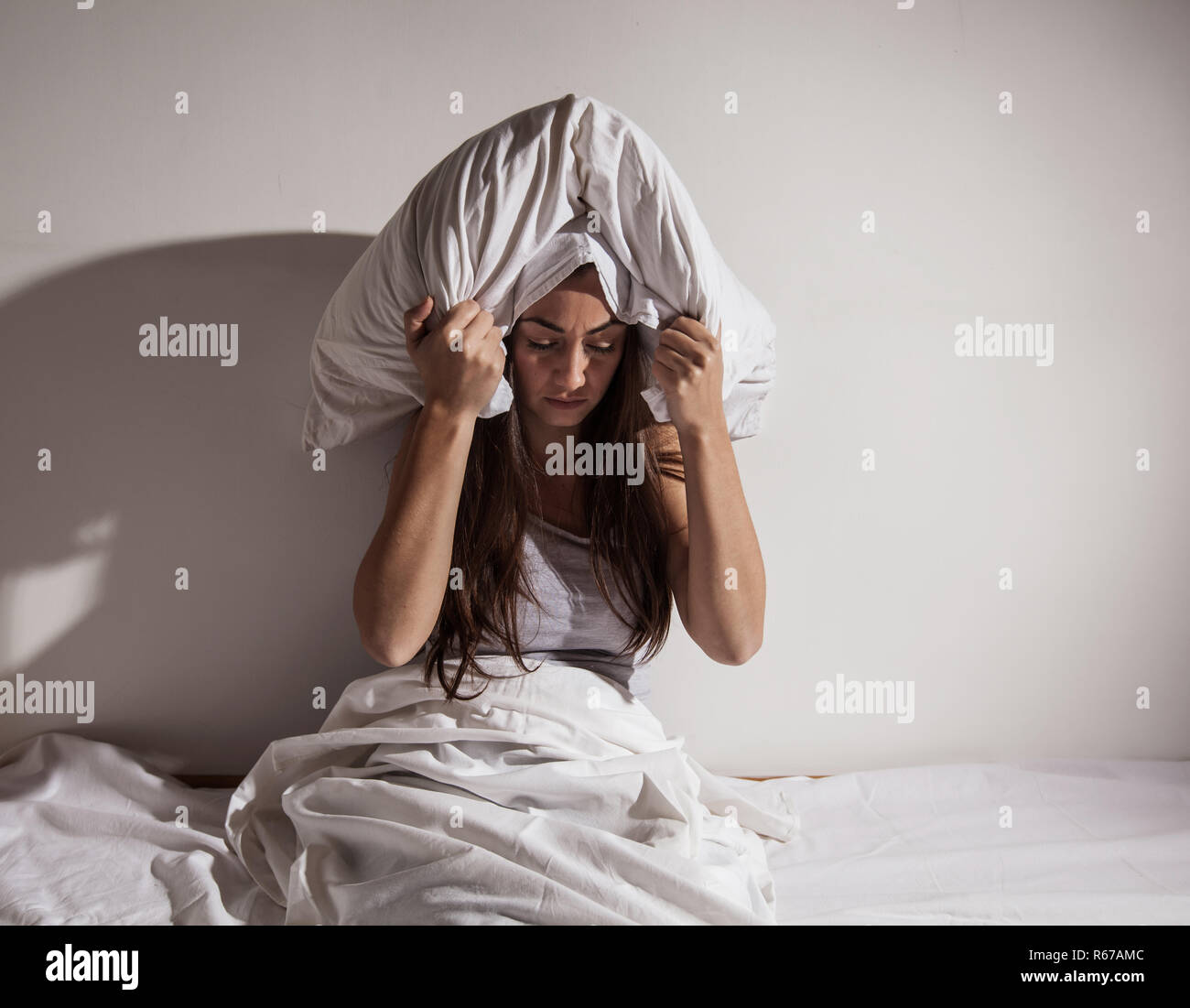 insomnia depressed sleepless woman Stock Photo - Alamy