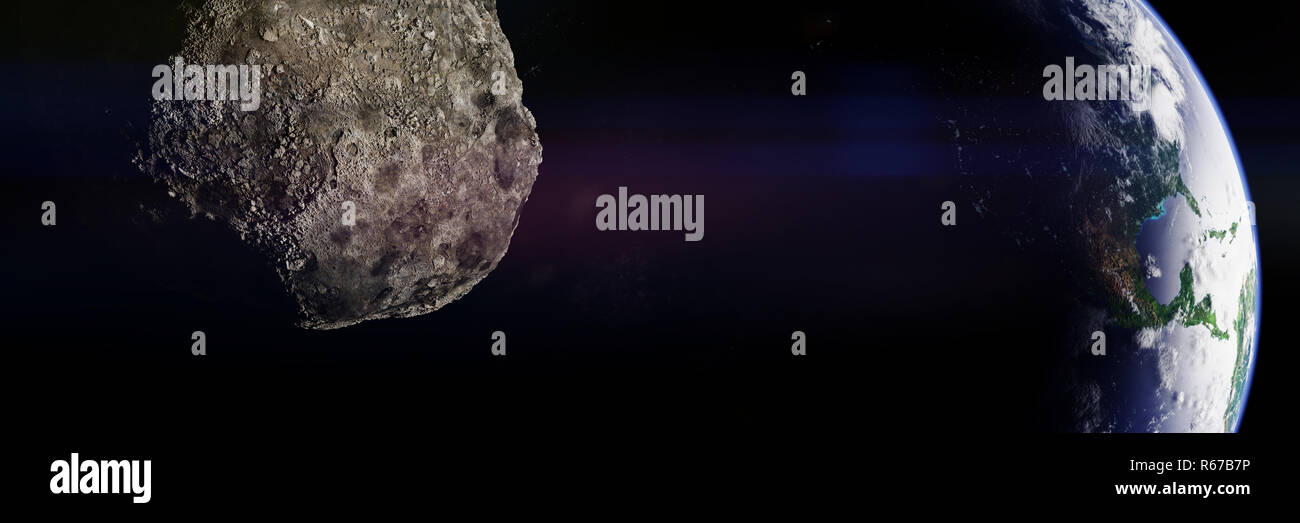 asteroid approaching planet Earth, meteorite in orbit before impact Stock Photo - Alamy