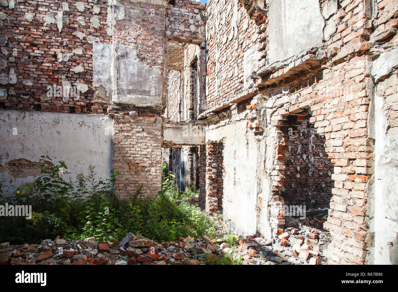 abandoned brick house from the inside on summer day Stock Photo - Alamy