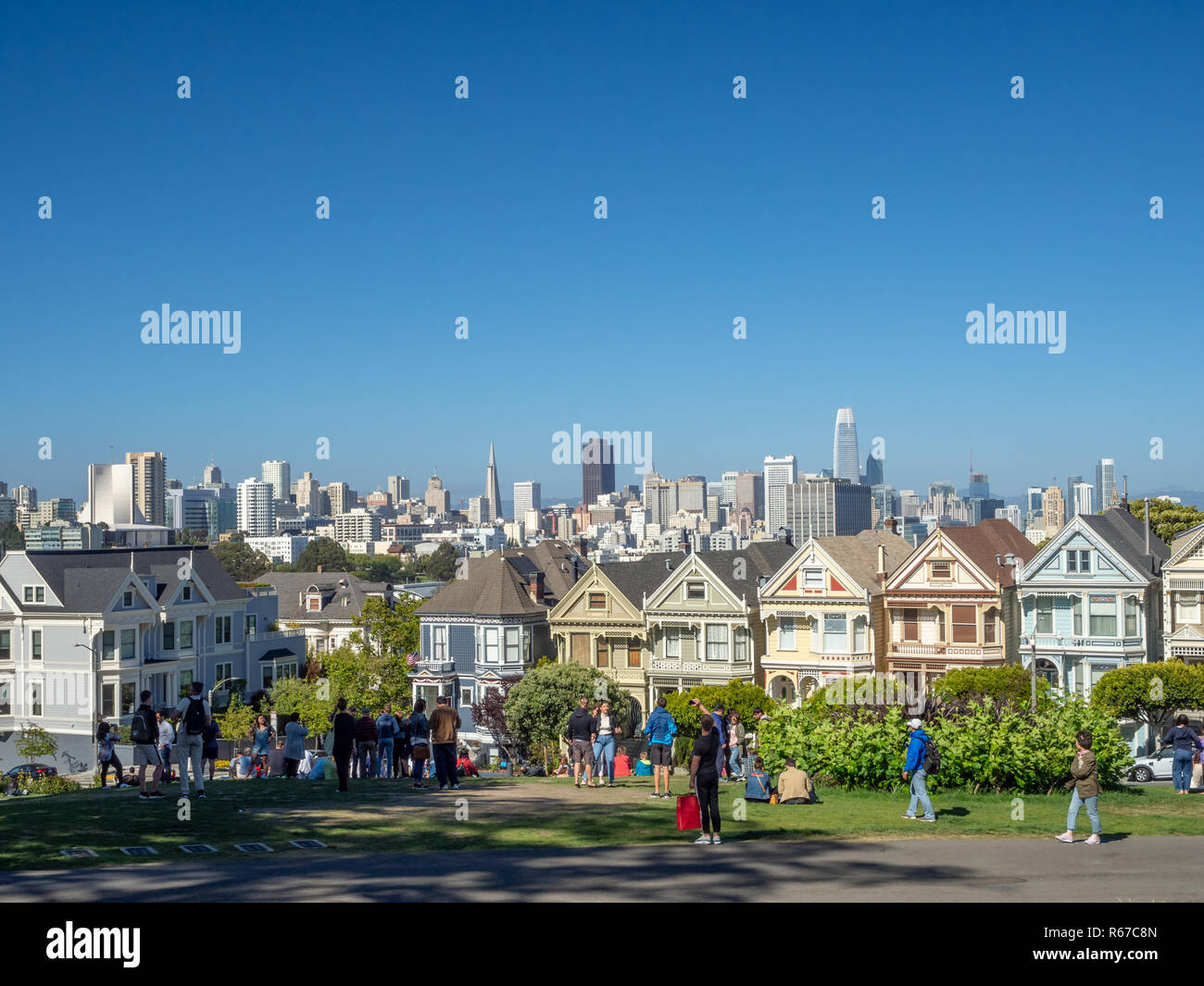 San Francisco, California, USA - July 2018: Painted ladies, Victorian ...