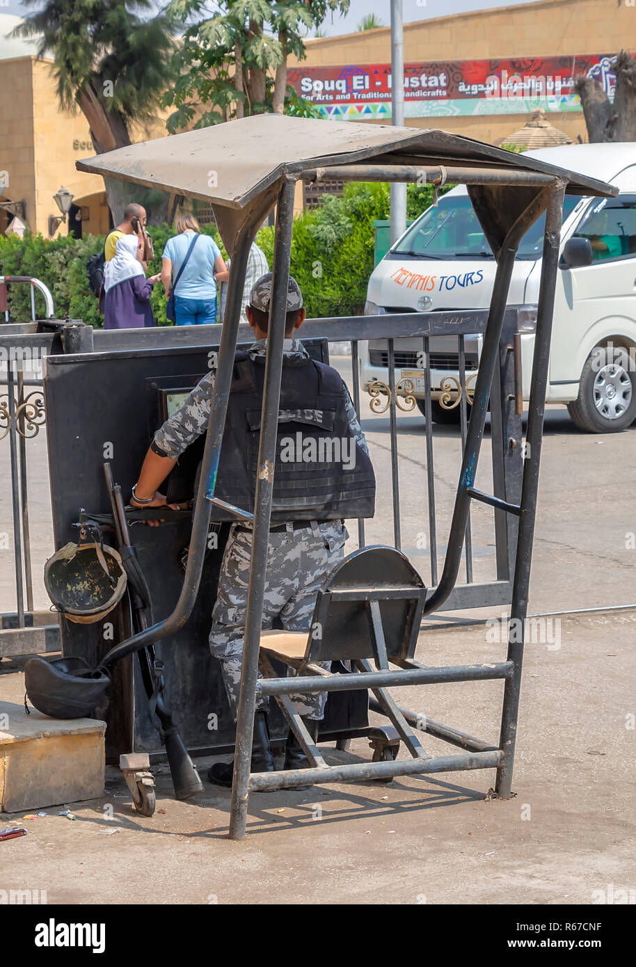 Cairo, Egypt - September 16, 2018: Egyptian security forces guard the ...