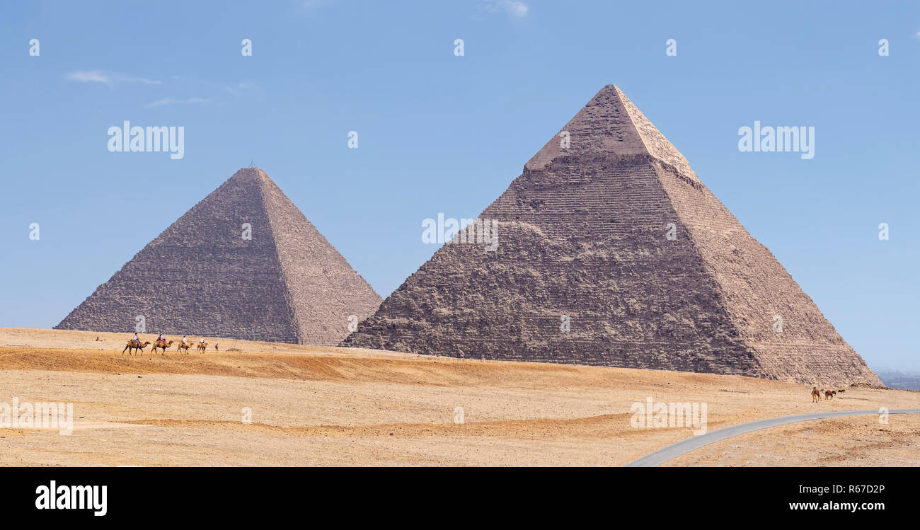 Panorama of the area with the great pyramids of Giza, Egypt Stock Photo ...