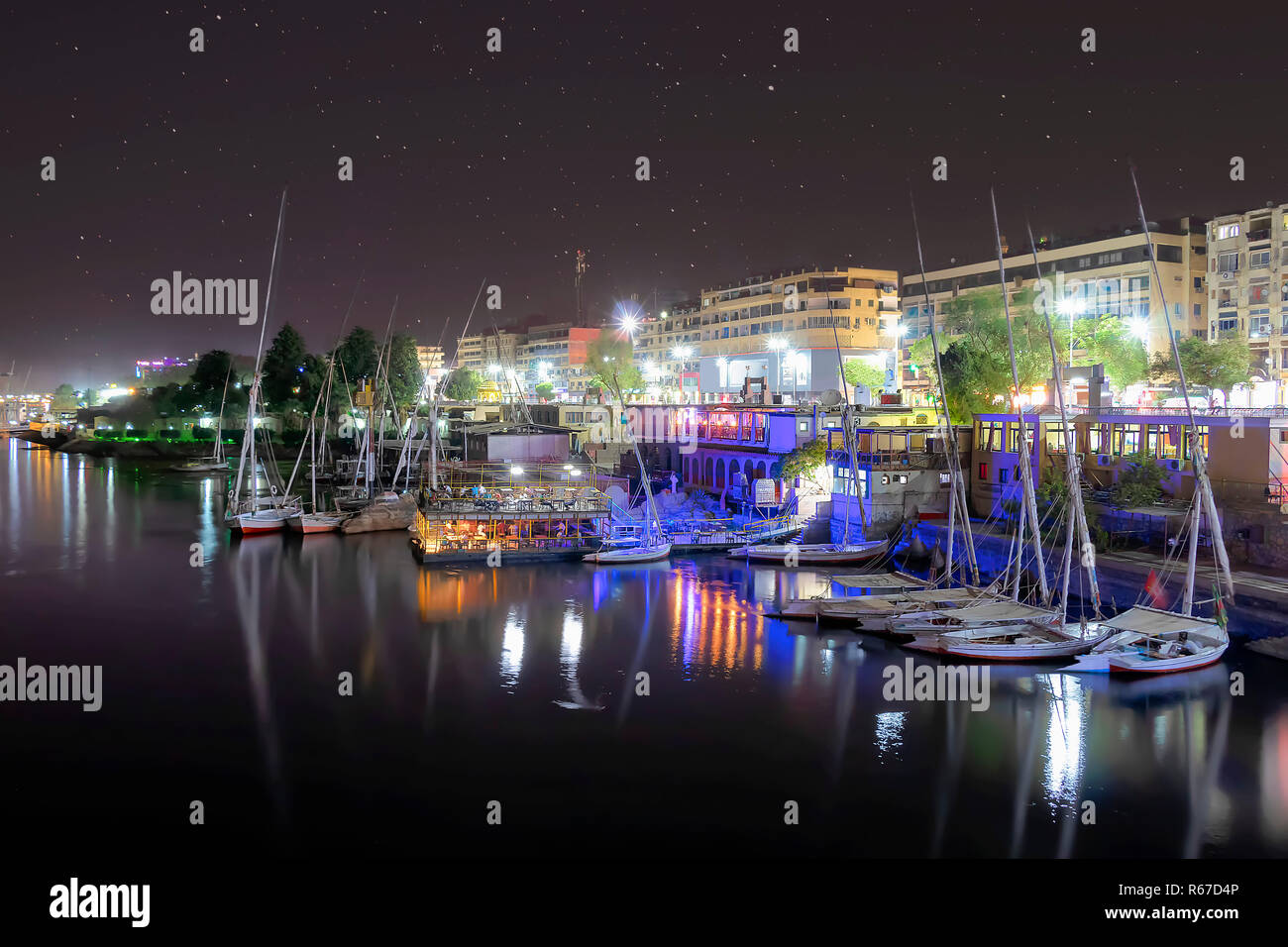 View of Aswan at night from Nile river Stock Photo - Alamy