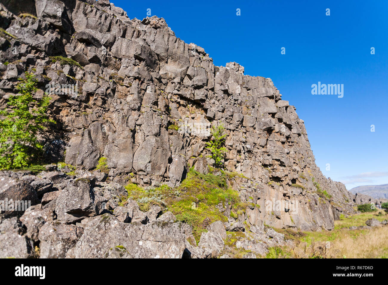 rock walls of Almannagja Fault in Thingvellir park Stock Photo - Alamy