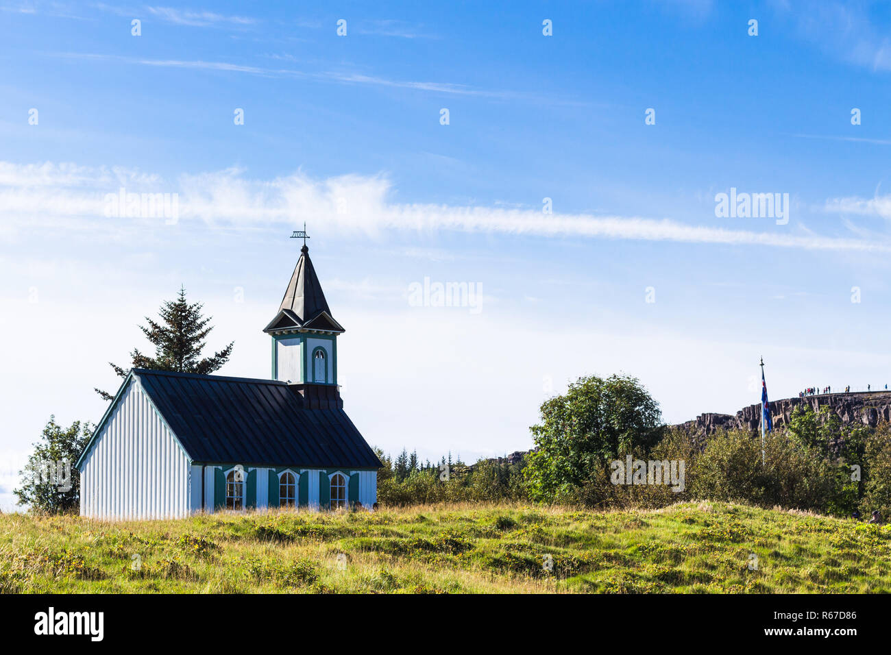 view of Thingvallakirkja church in Thingvellir Stock Photo - Alamy