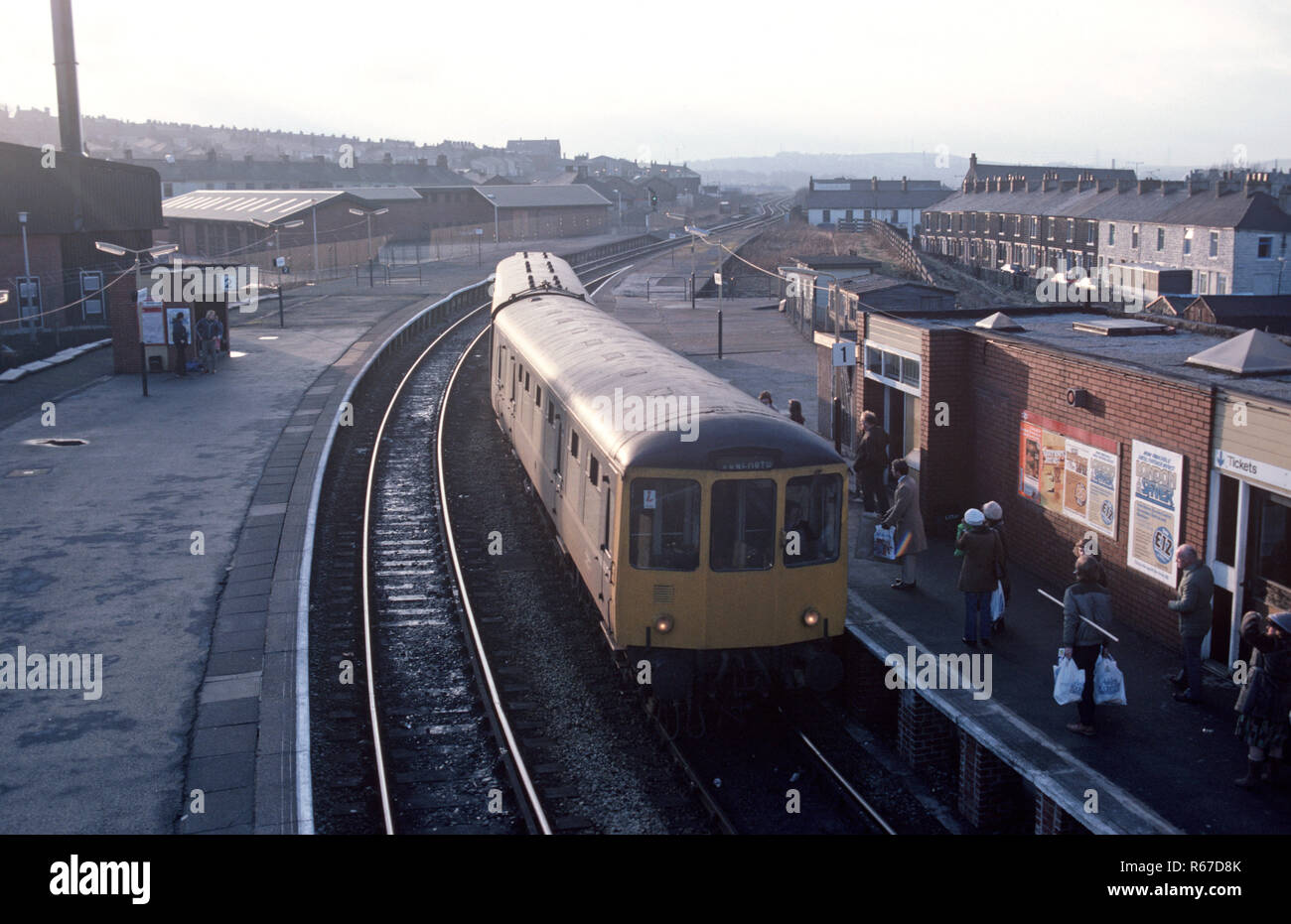 Diesel Multiple Unit in Accrington station on the British Rail Preston ...