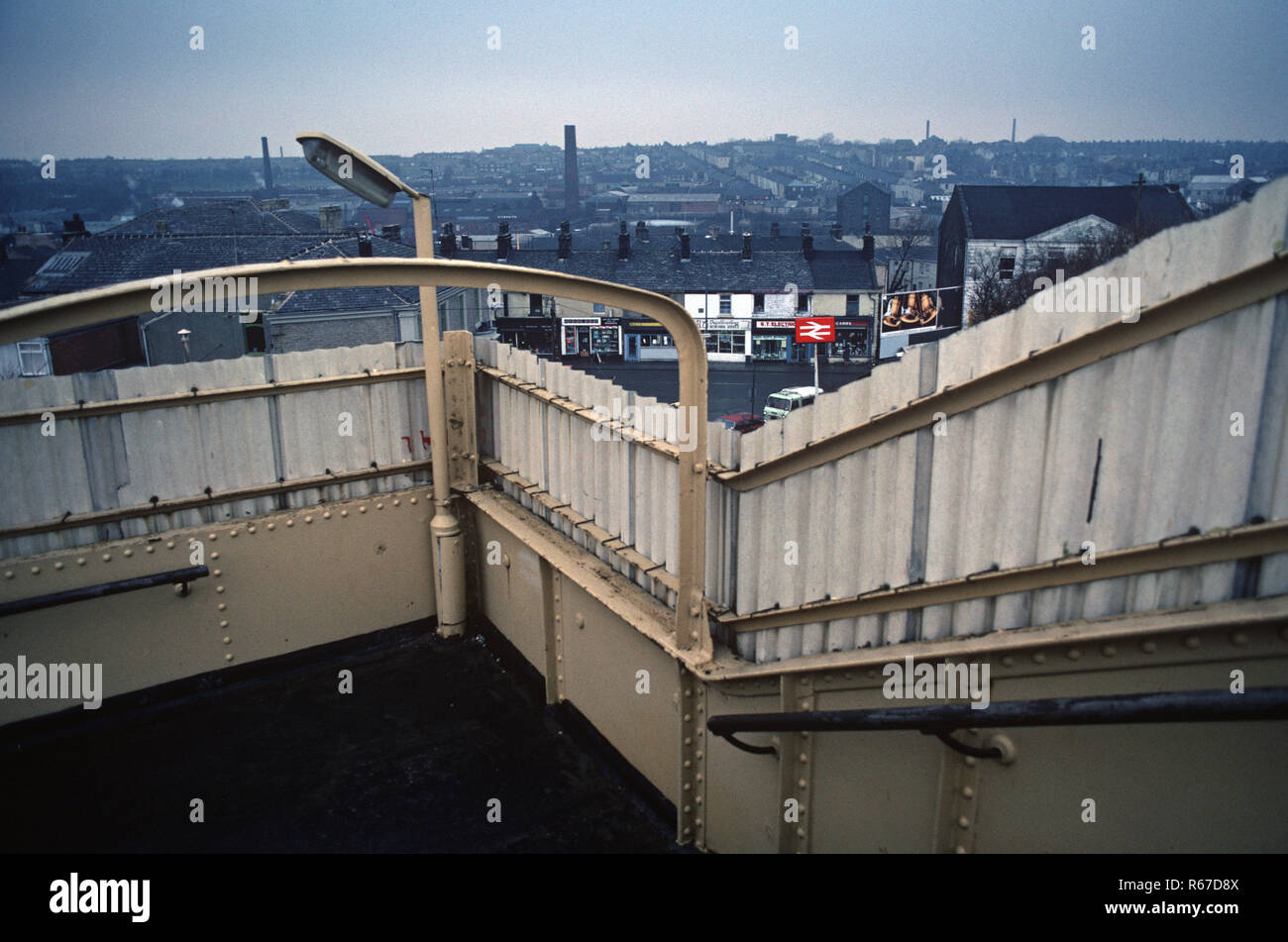 Footbridge at Accrington station over the Preston to Colne railway line ...