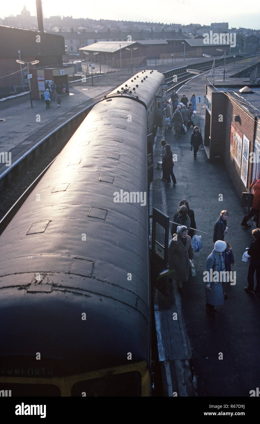 Diesel Multiple Unit in Accrington station on the British Rail Preston ...