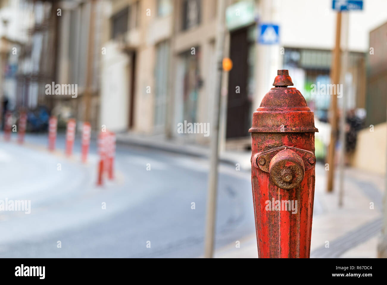An old fire hydrant on the streets of the city center in Heraklion ...