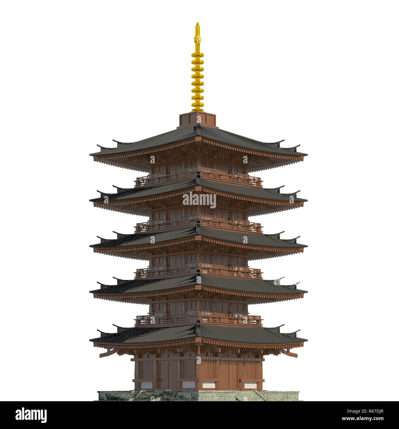 3D illustration japanese building in traditional style isolated on ...