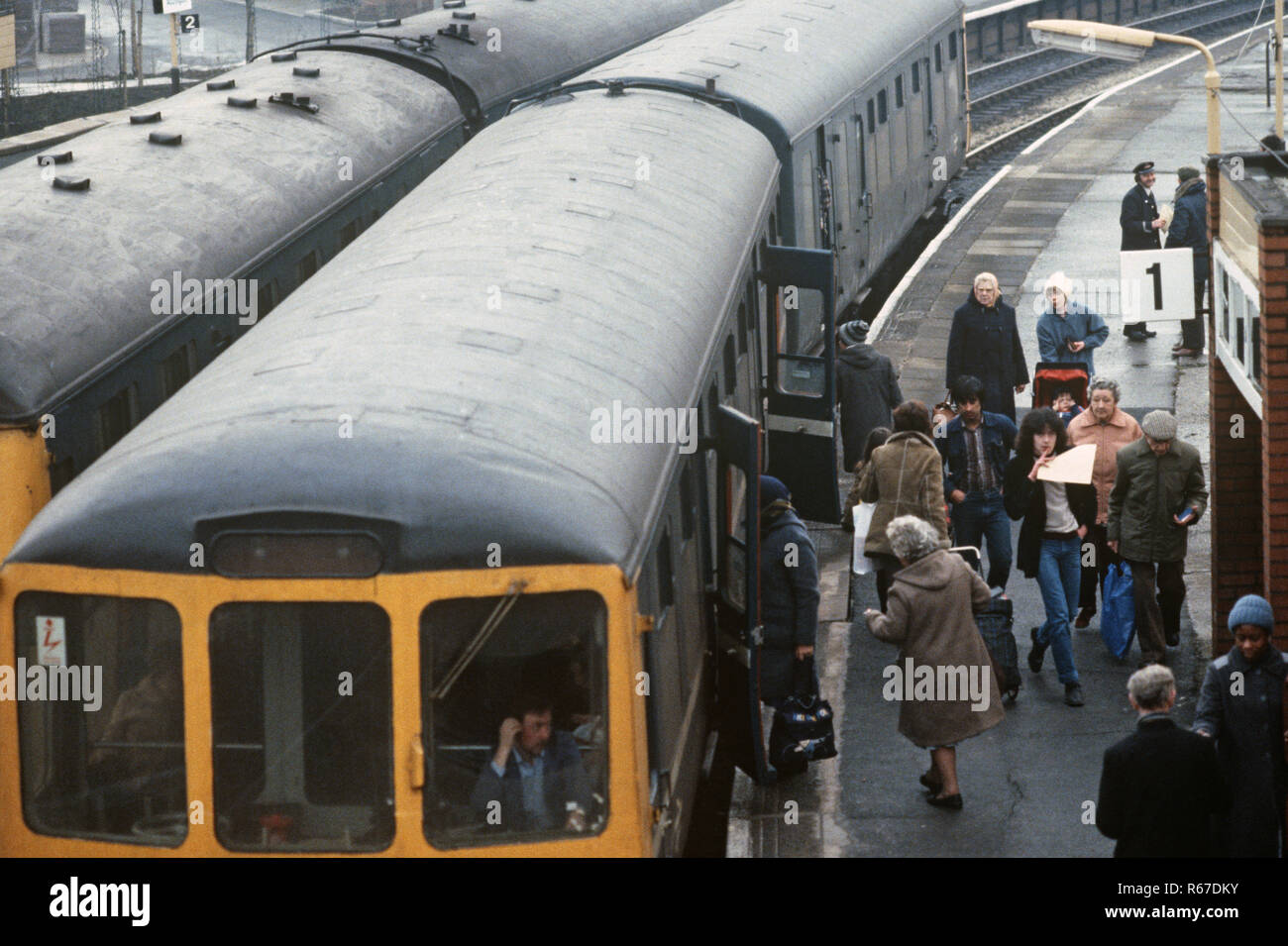 Diesel Multiple Unit in Accrington station on the British Rail Preston ...