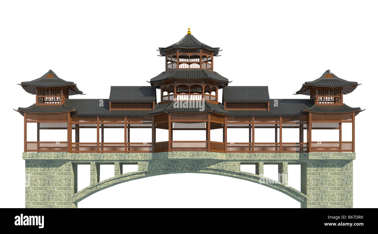 3D illustration japanese building in traditional style isolated on ...
