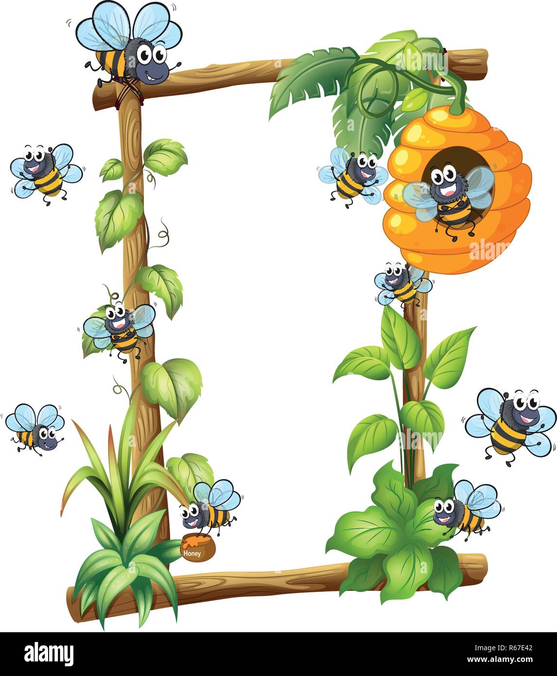 Bee on wooden frame illustration Stock Vector Image & Art - Alamy
