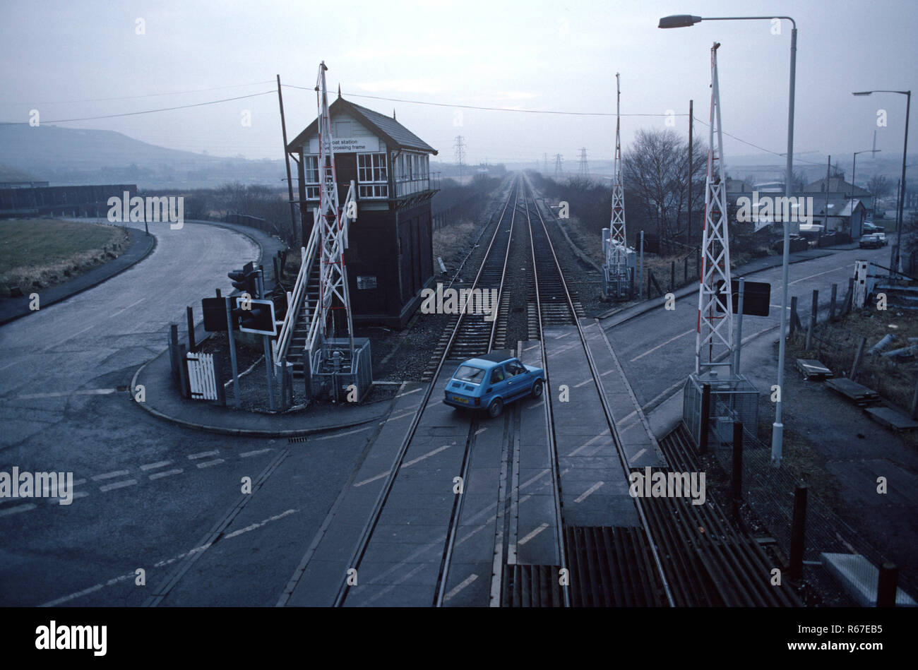 Huncoat signal box and level crossing on the British Rail Preston to ...