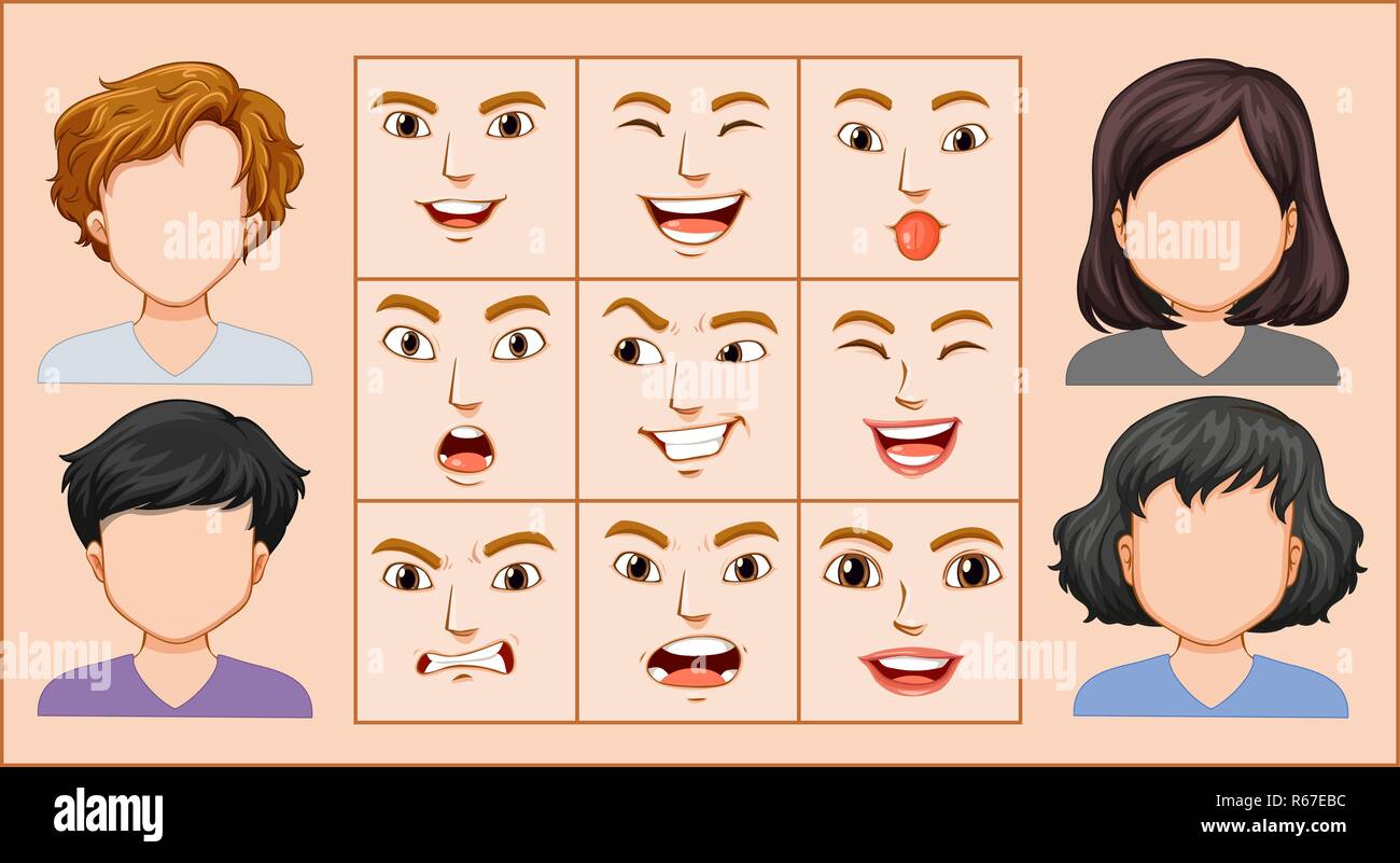 Male and female facial expression illustration Stock Vector Image & Art ...