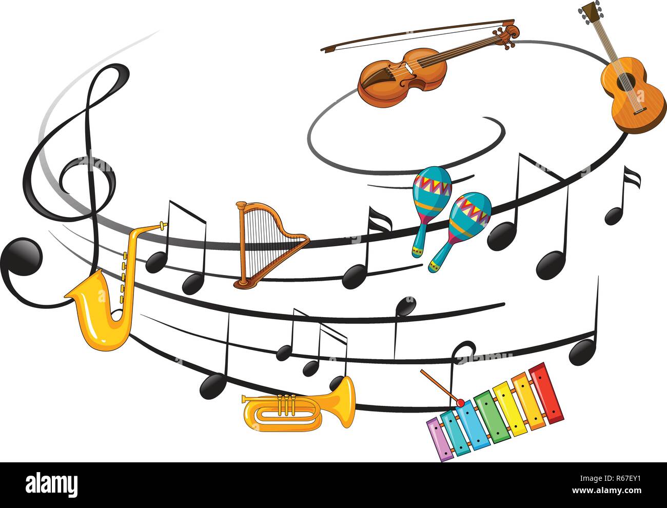 Music instrument with music note illustration Stock Vector Image & Art ...