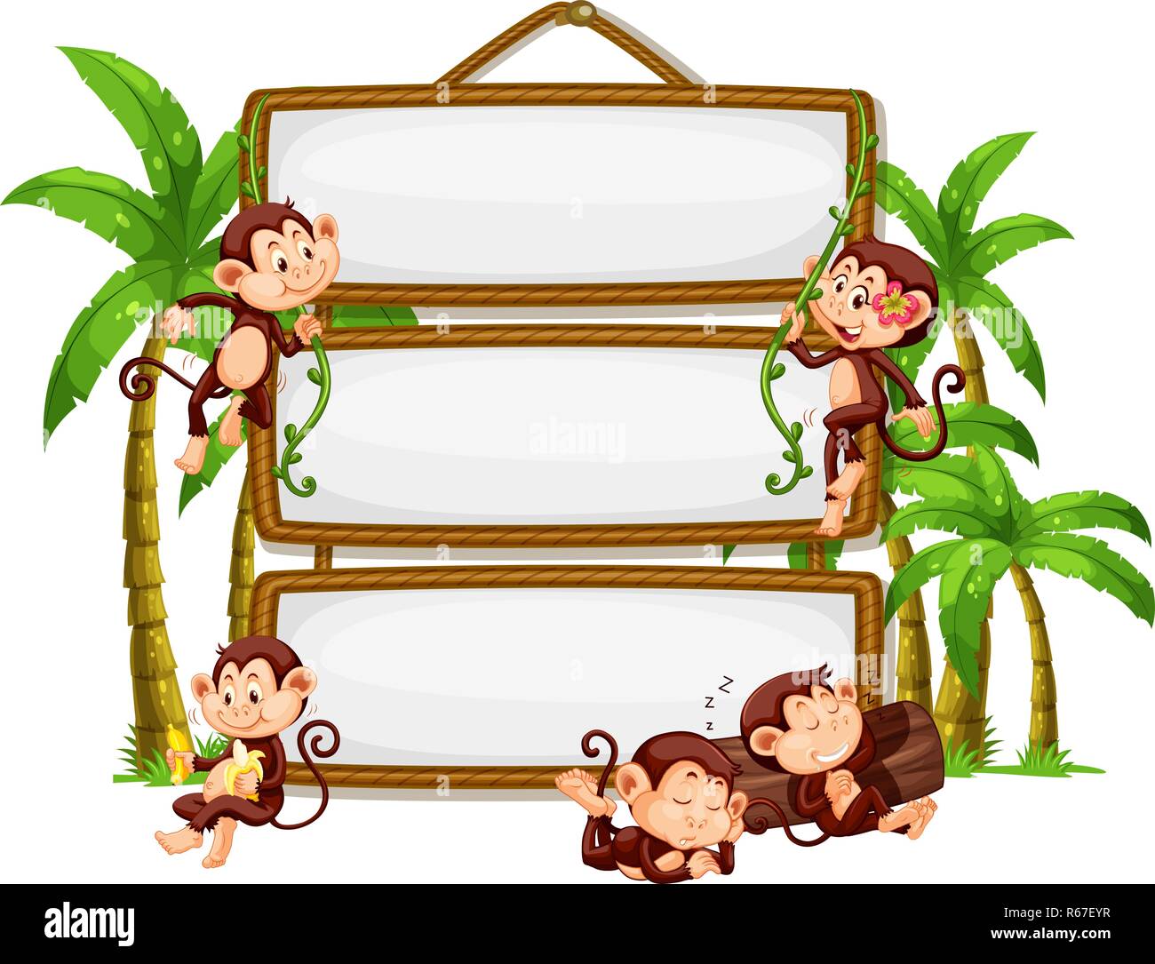 Monkey with signboard on white background illustration Stock Vector ...