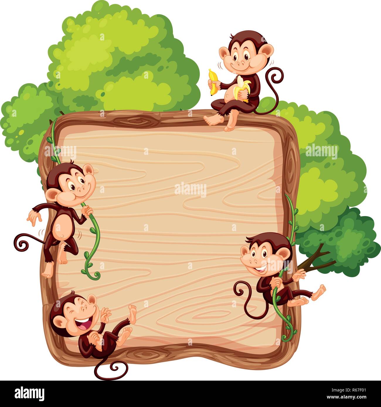 Monkey on wooden board illustration Stock Vector Image & Art - Alamy