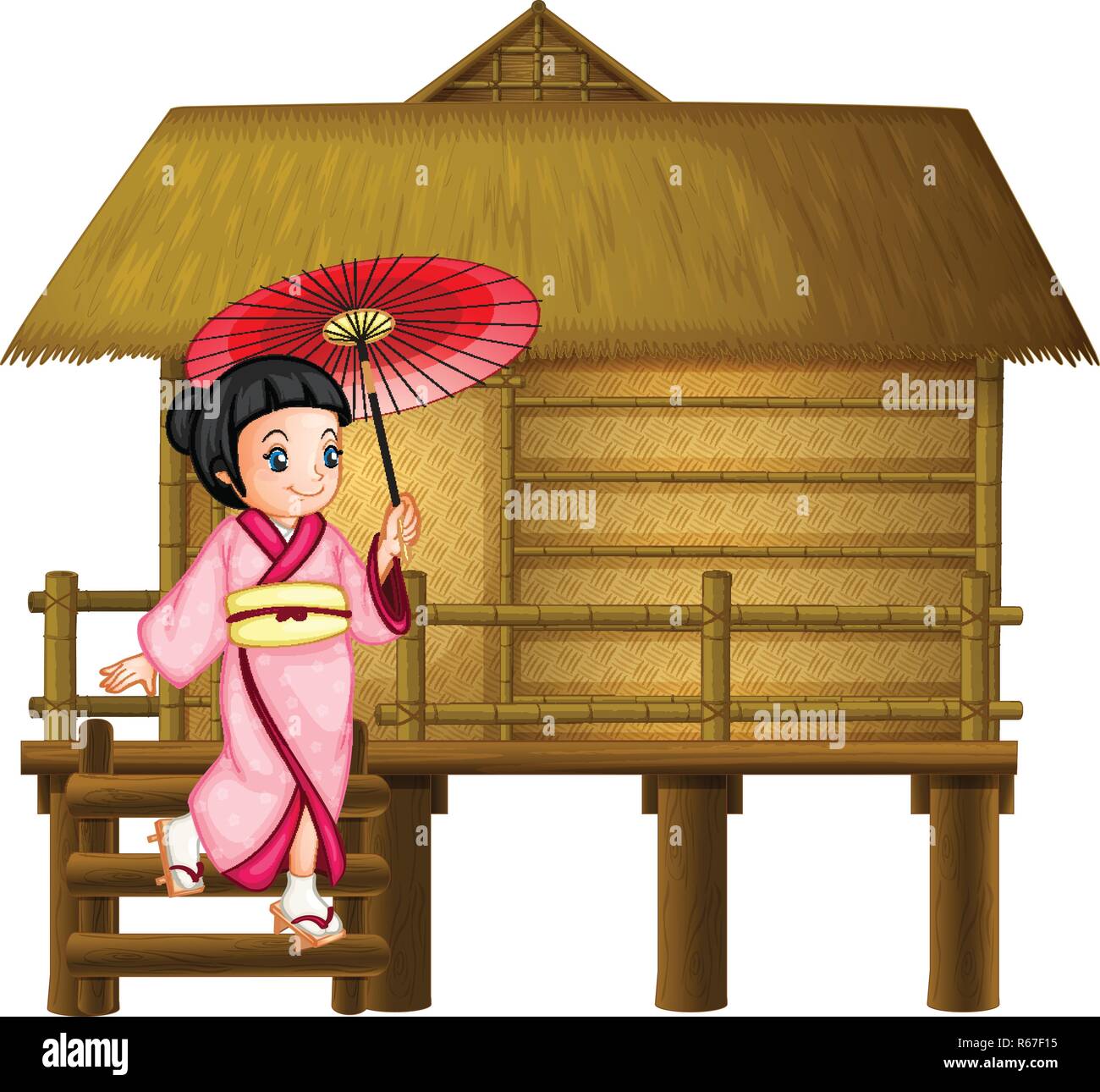 Japanese girl at the bamboo hut illustration Stock Vector Image & Art ...